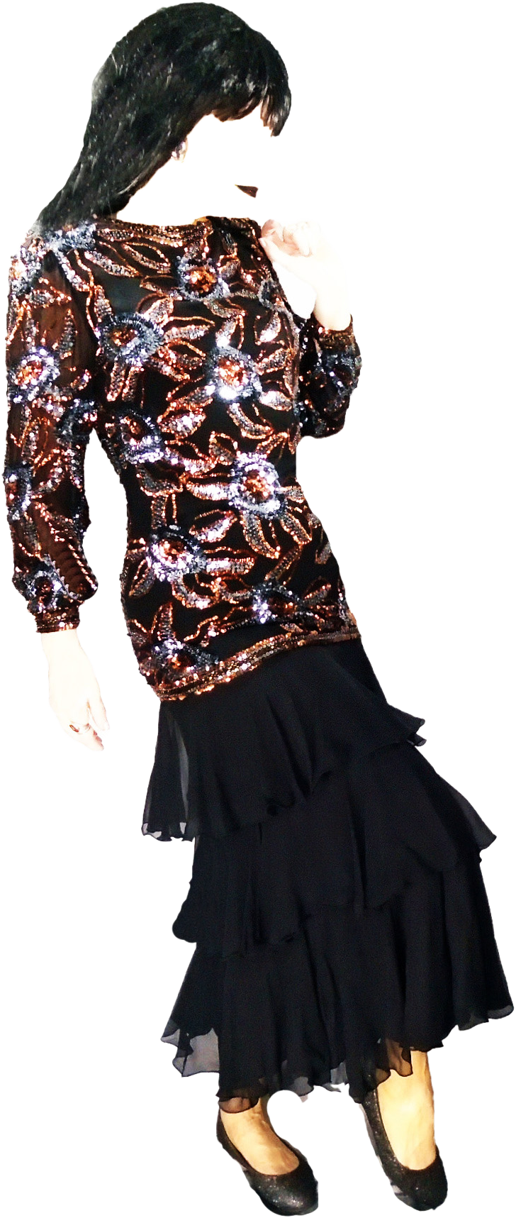 Vintage 80s Tight Sequin Formal Rhumba Ruffles- Costume Gown By Swee Lo ...