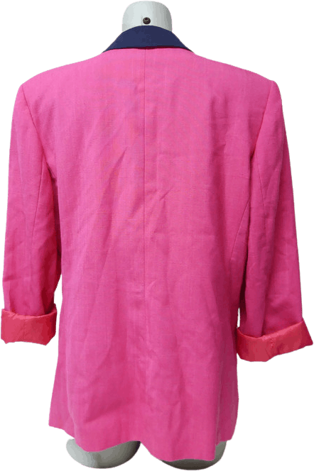 Vintage 80’s Hot Pink Blazer with Navy Blue Pocket and Collar Detail by ...