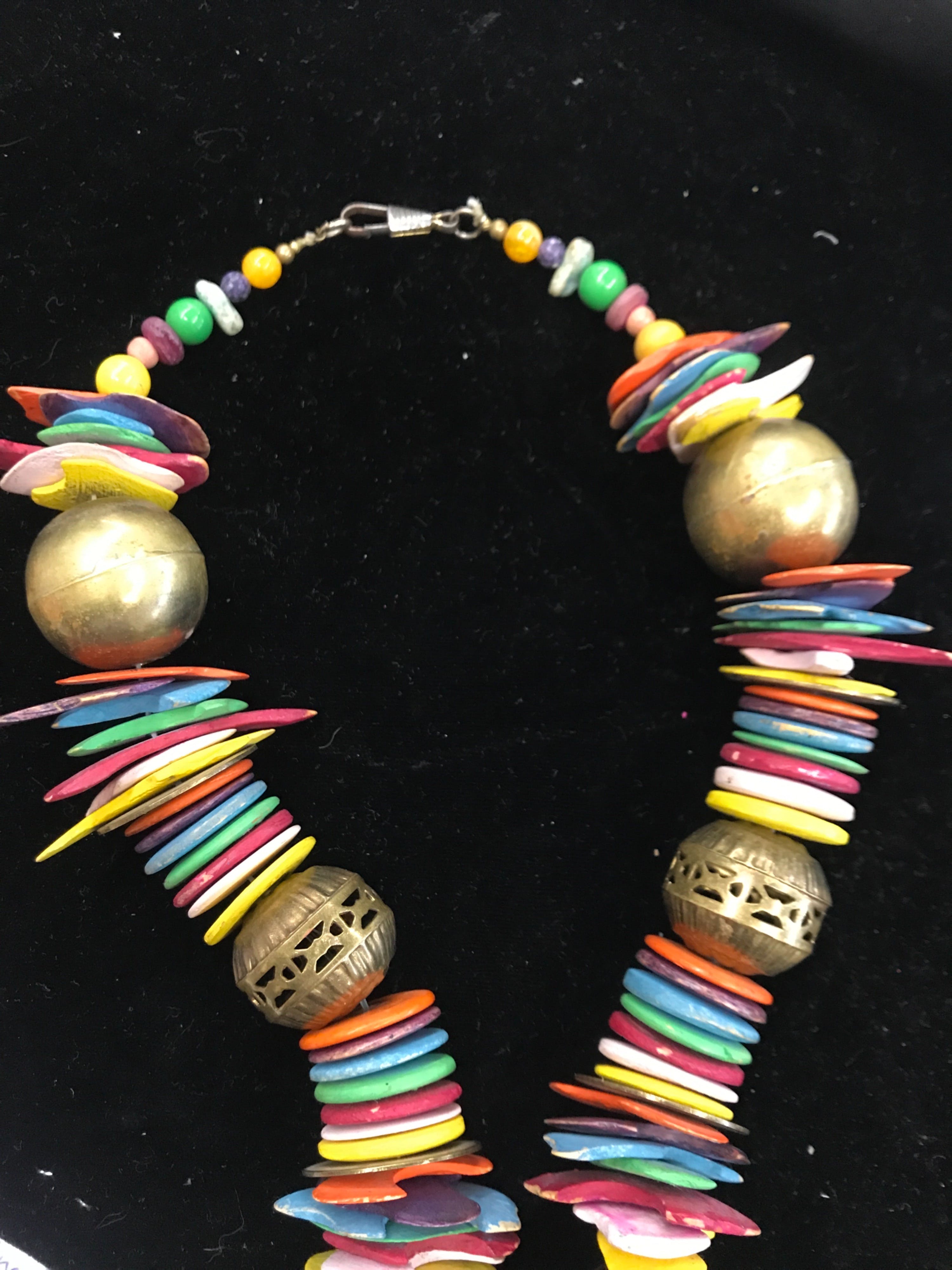 Vintage 80's Big Bold Brass Multicolor Necklace | Shop THRILLING