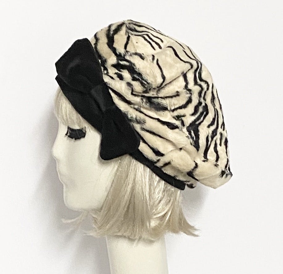 Vintage Zebra Faux Fur Beret Hat by Bella Starr | Shop THRILLING