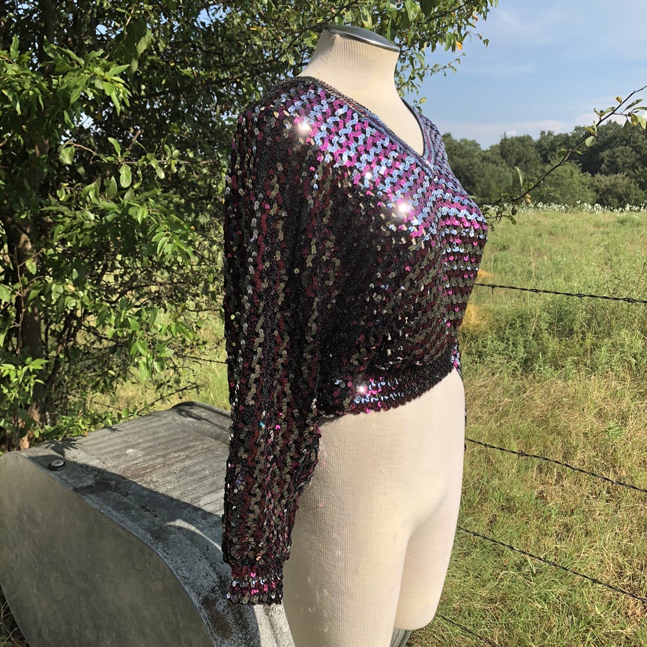 Vintage 1970 Sheer Knit Purple and Silver Sequin Disco Top | Shop THRILLING