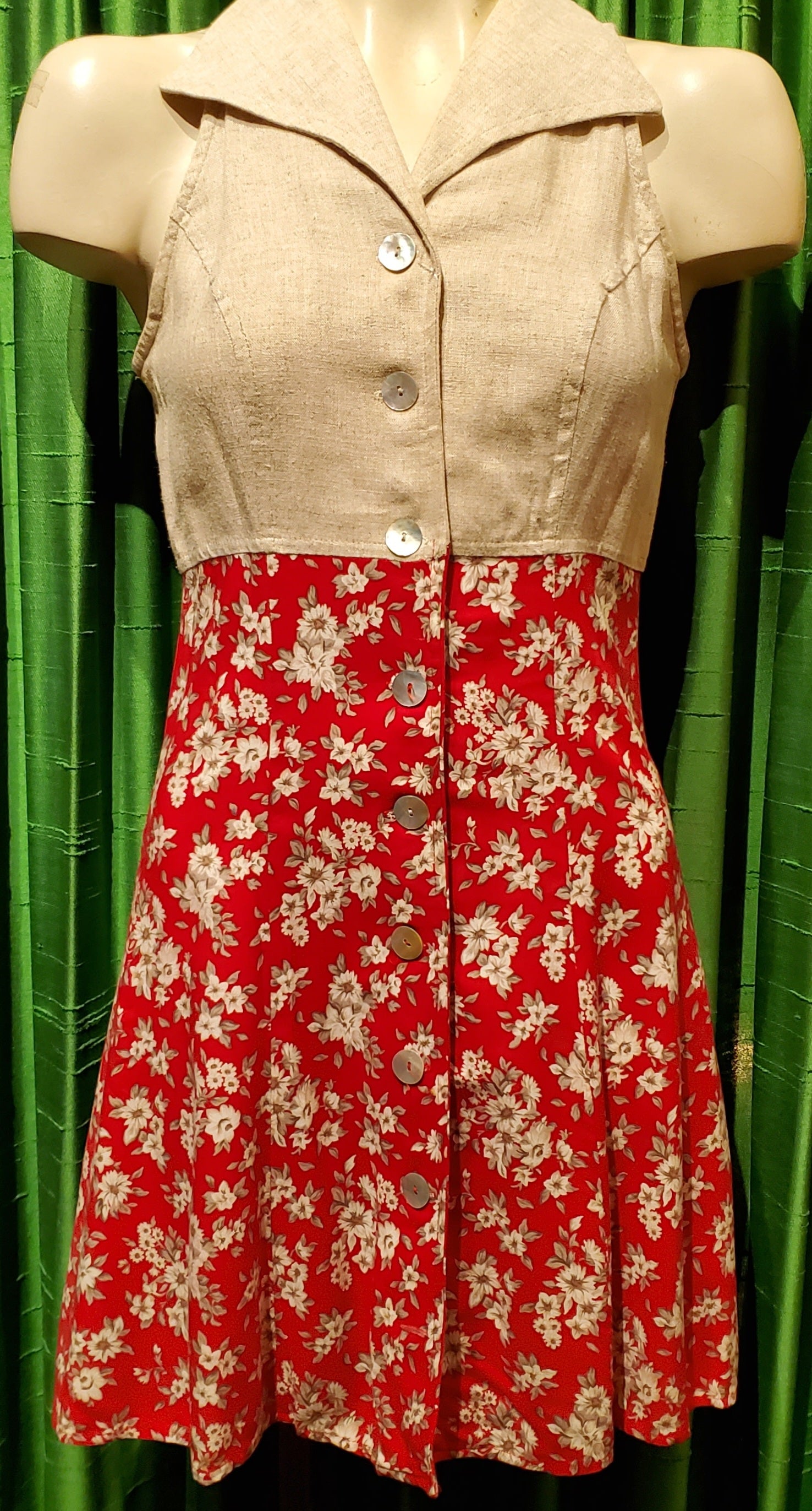 Vintage 90s Red Floral With Beige Bodice Grunge Revival Dress By All ...