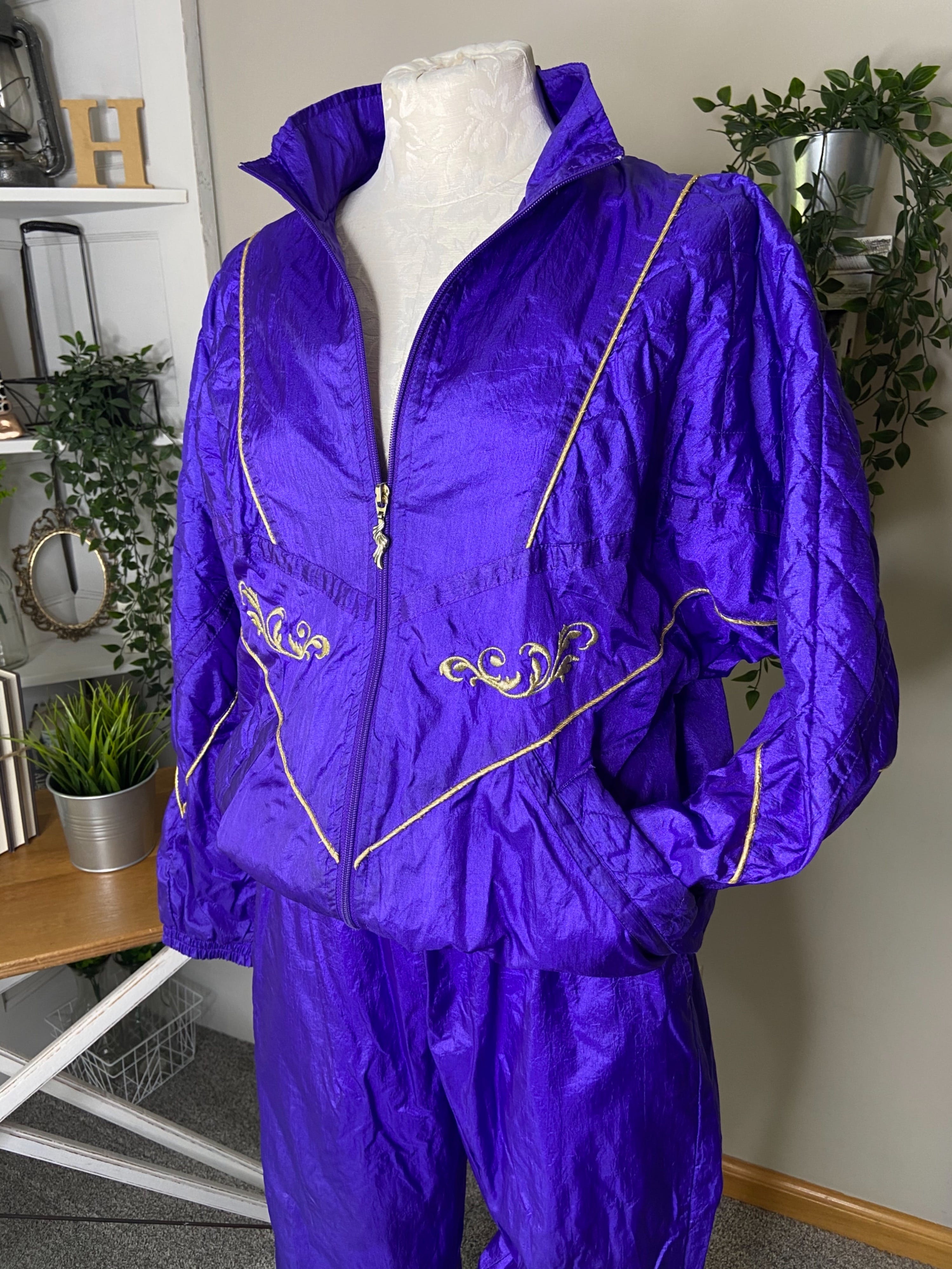 Vintage Purple Nylon Embroidered Tracksuit by Bold Spirit | Shop THRILLING