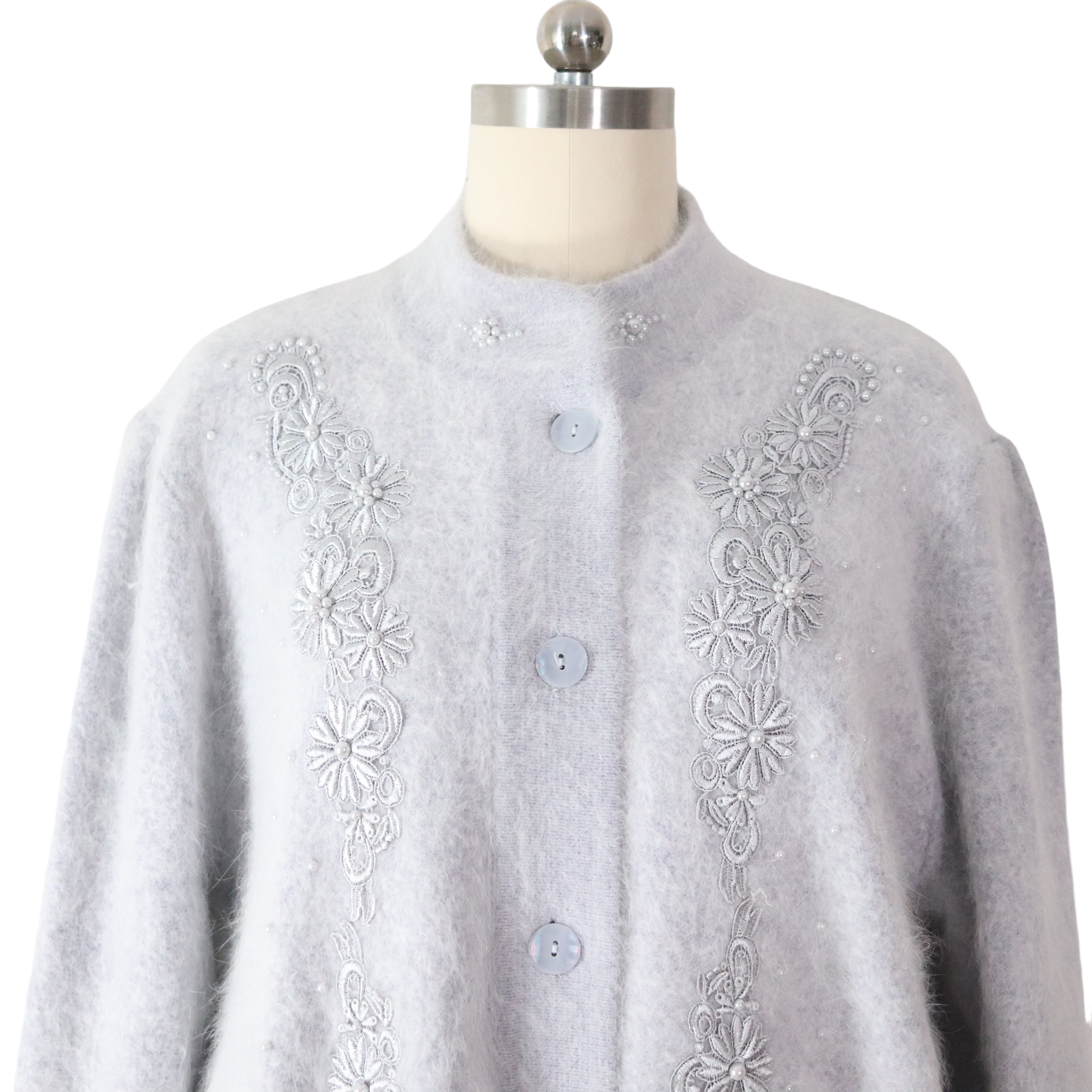 Vintage 80s/90s Lace Pearl Gray Angora Cardigan Sweater Jacket | Shop ...