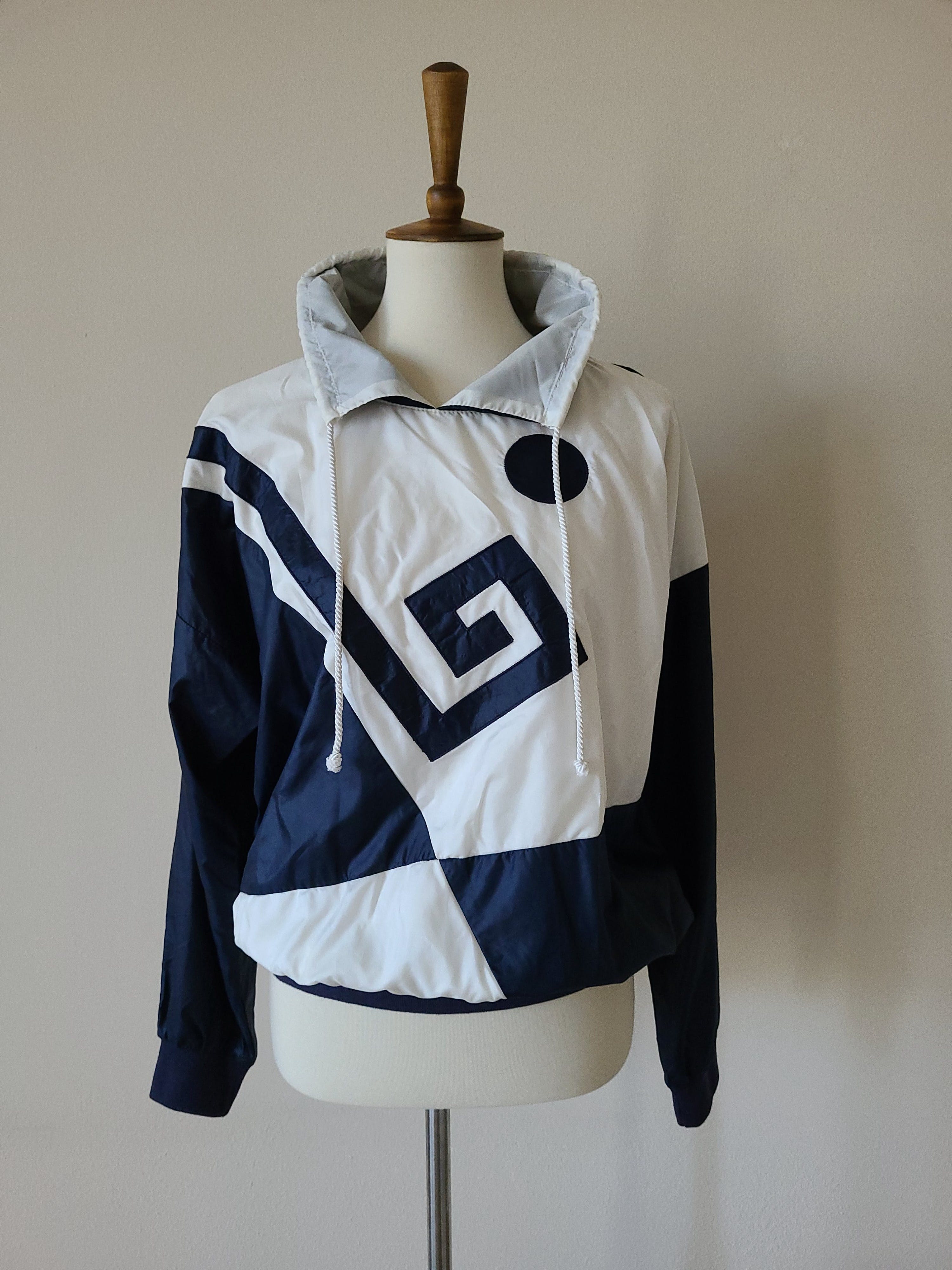 Vintage Navy Blue and White Windbreaker | Shop THRILLING