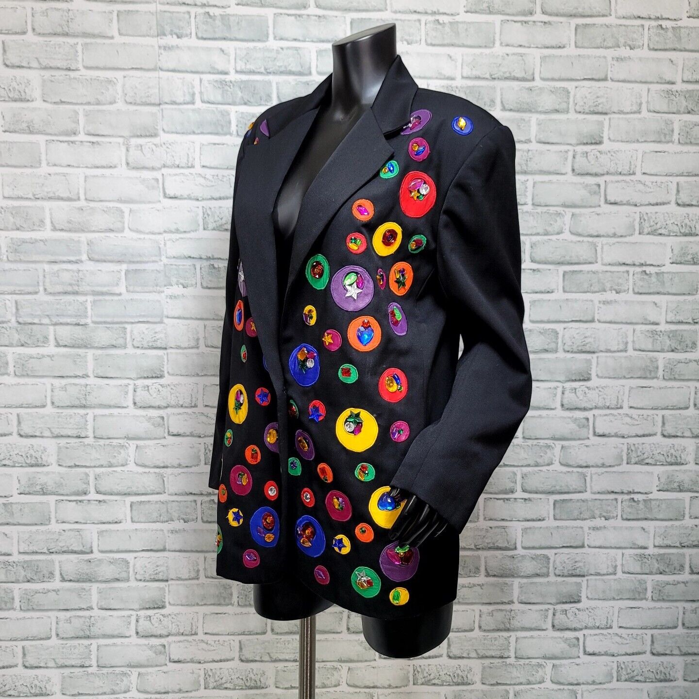 Vintage 80s/90s Black Long Line Blazer Colorful New Wave Design By ...