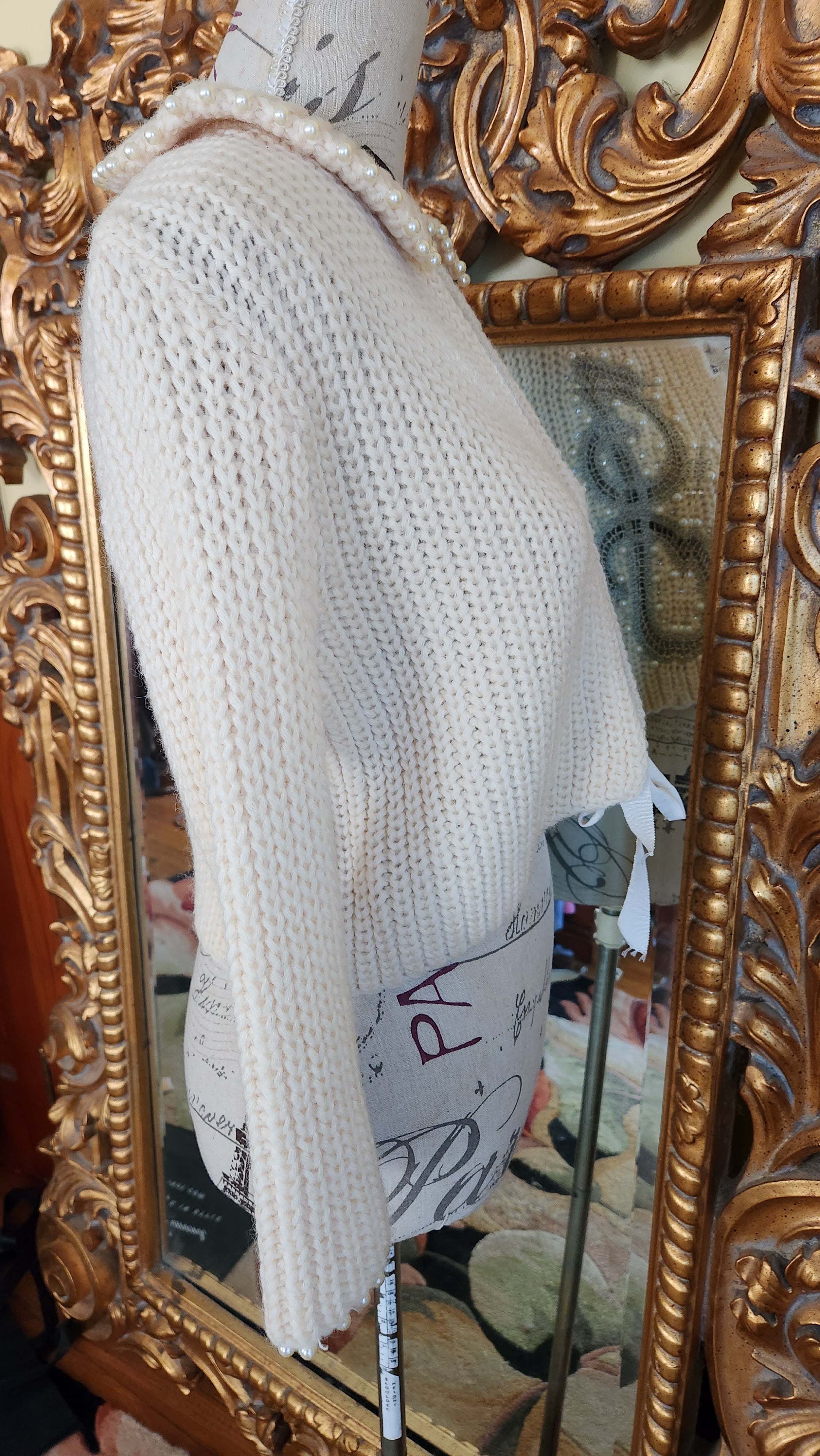 Vintage 50s White Monogramed Cardigan With Rhinestones Pearls By Ethel ...