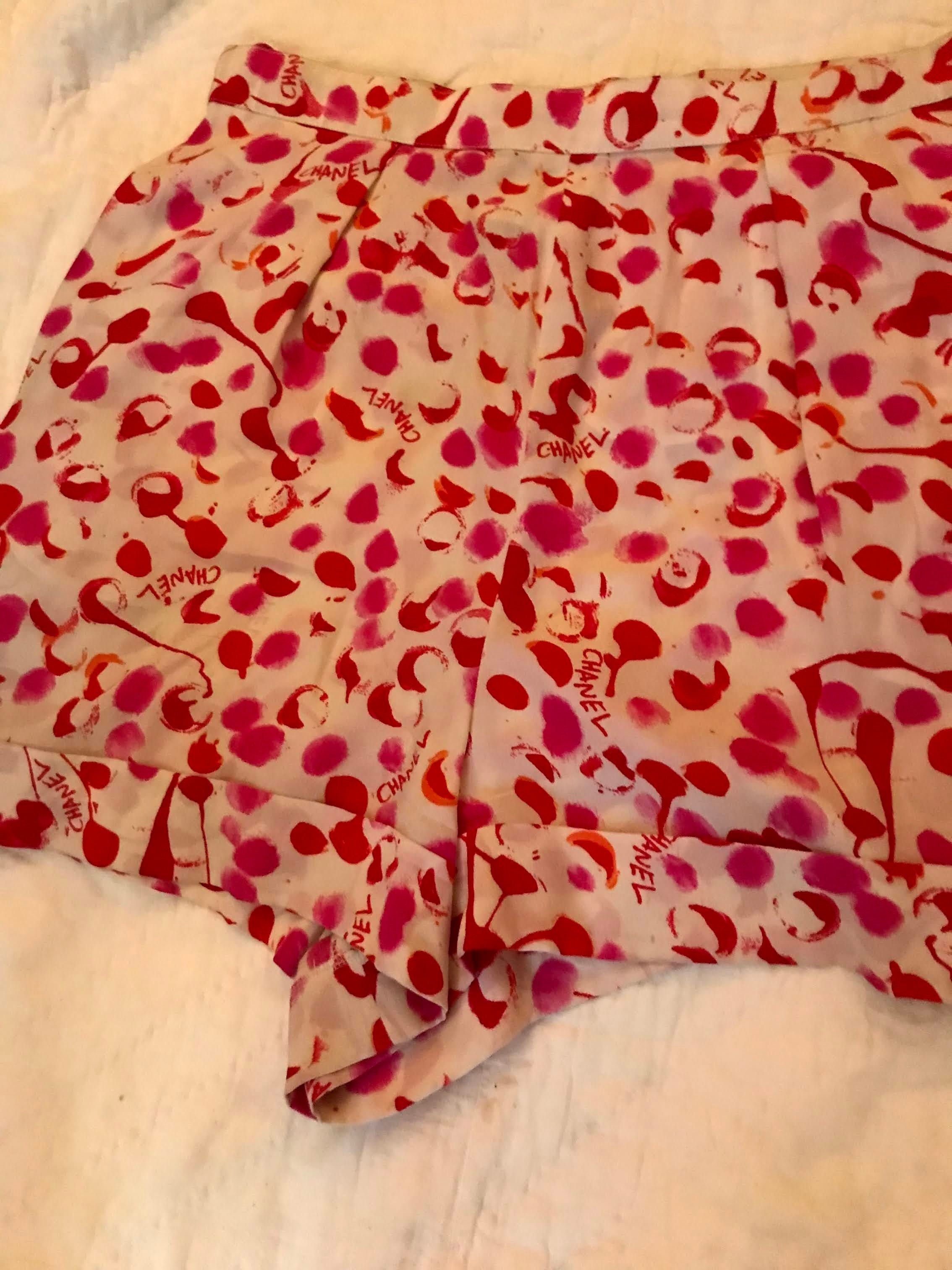 Vintage 80’s Valentines Day Silk Graffiti Lipstick Shorts By Chanel ...