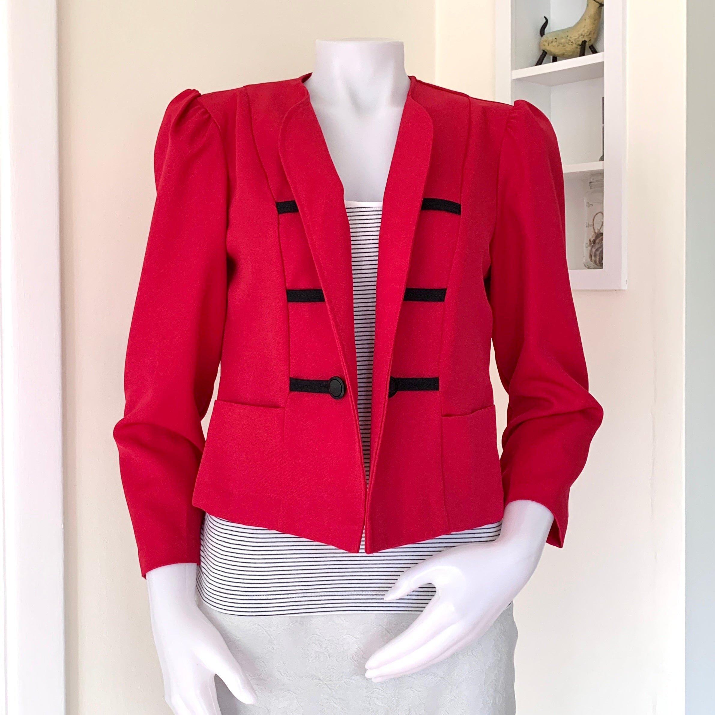Vintage 70s Military Style Collarless Red Cropped Jacket By Berg-Ray ...