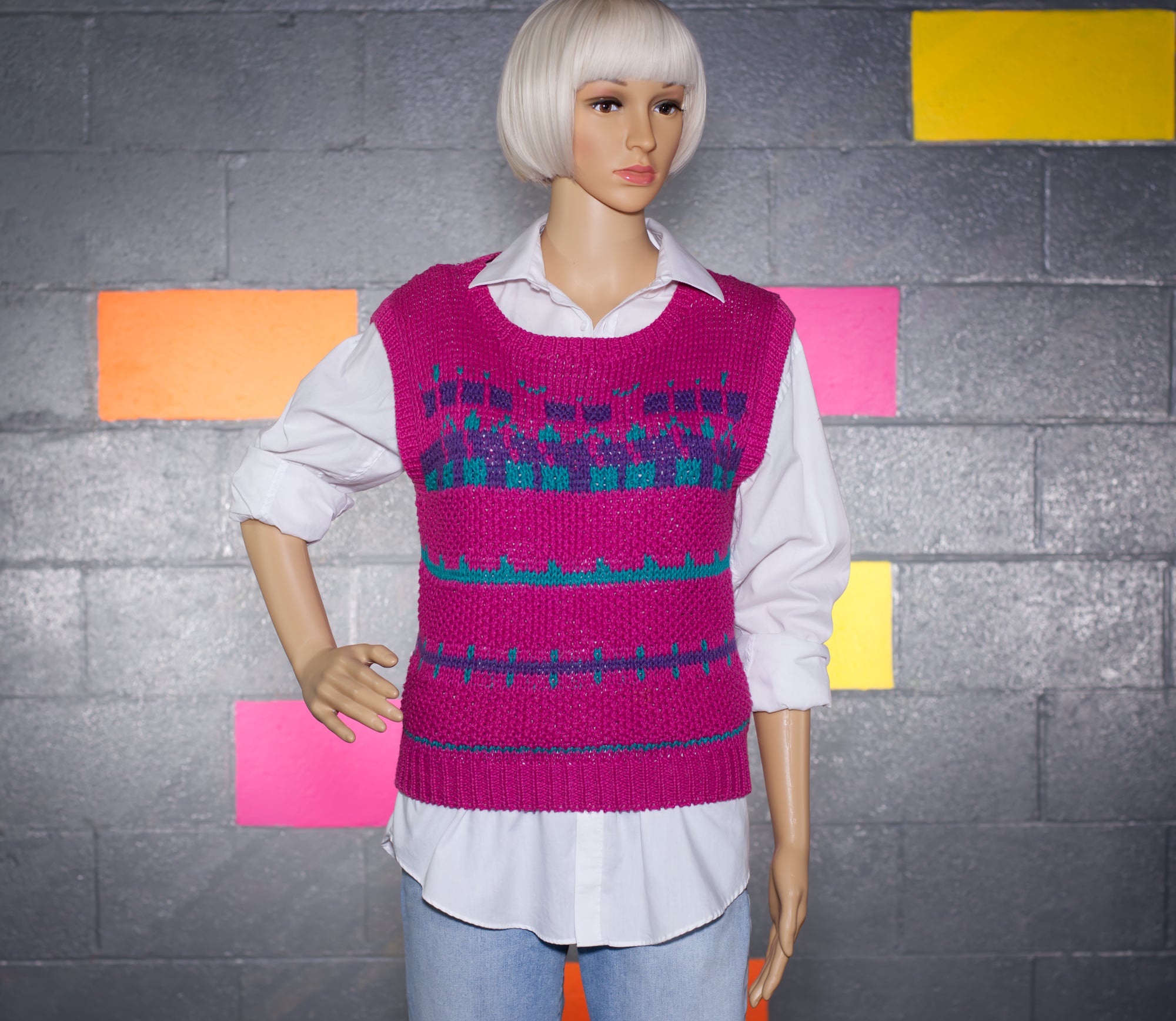 Vintage 80s Pink And Purple Sweater Vest By Back To Back | Shop THRILLING