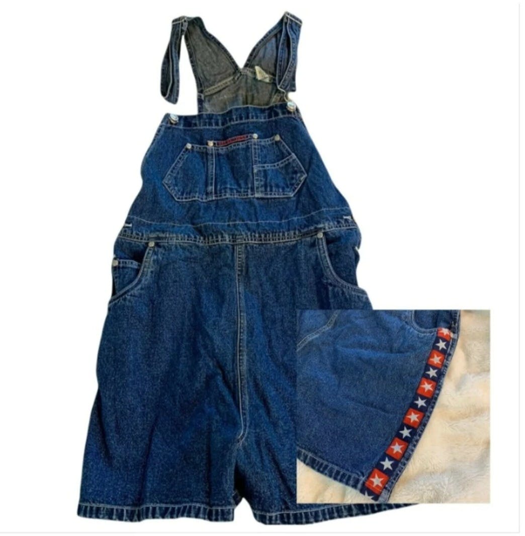 Vintage 90’s Denim Jean Shortalls Overalls Stars Large | Shop THRILLING