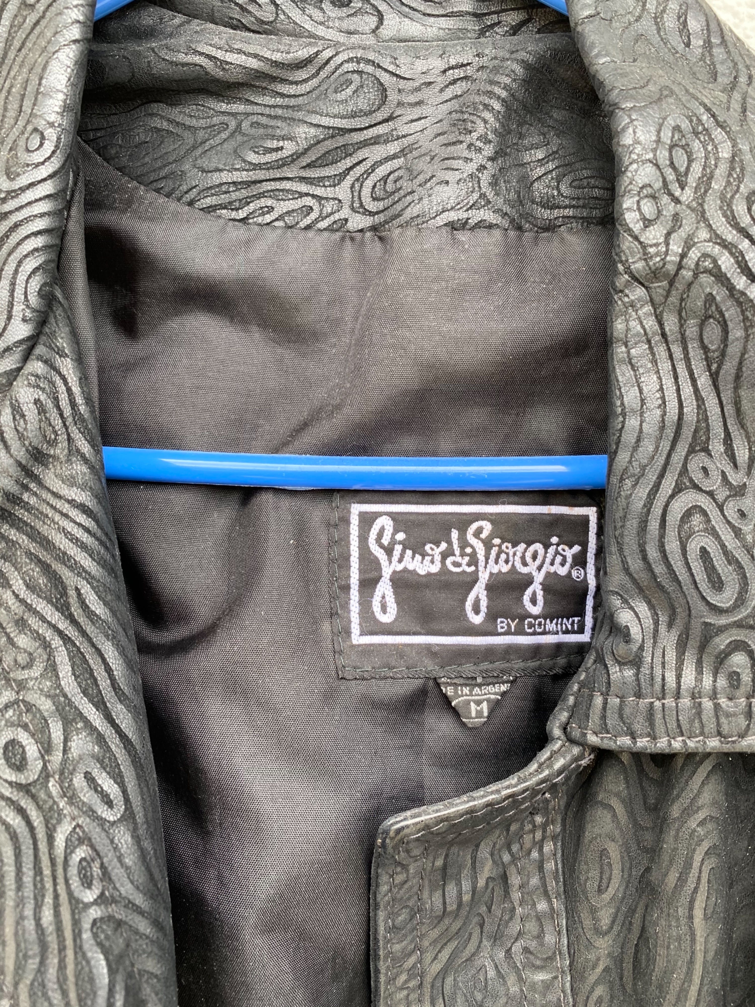 Vintage 80's/90's Long Detailed Leather Jacket with Patterned Trim ...