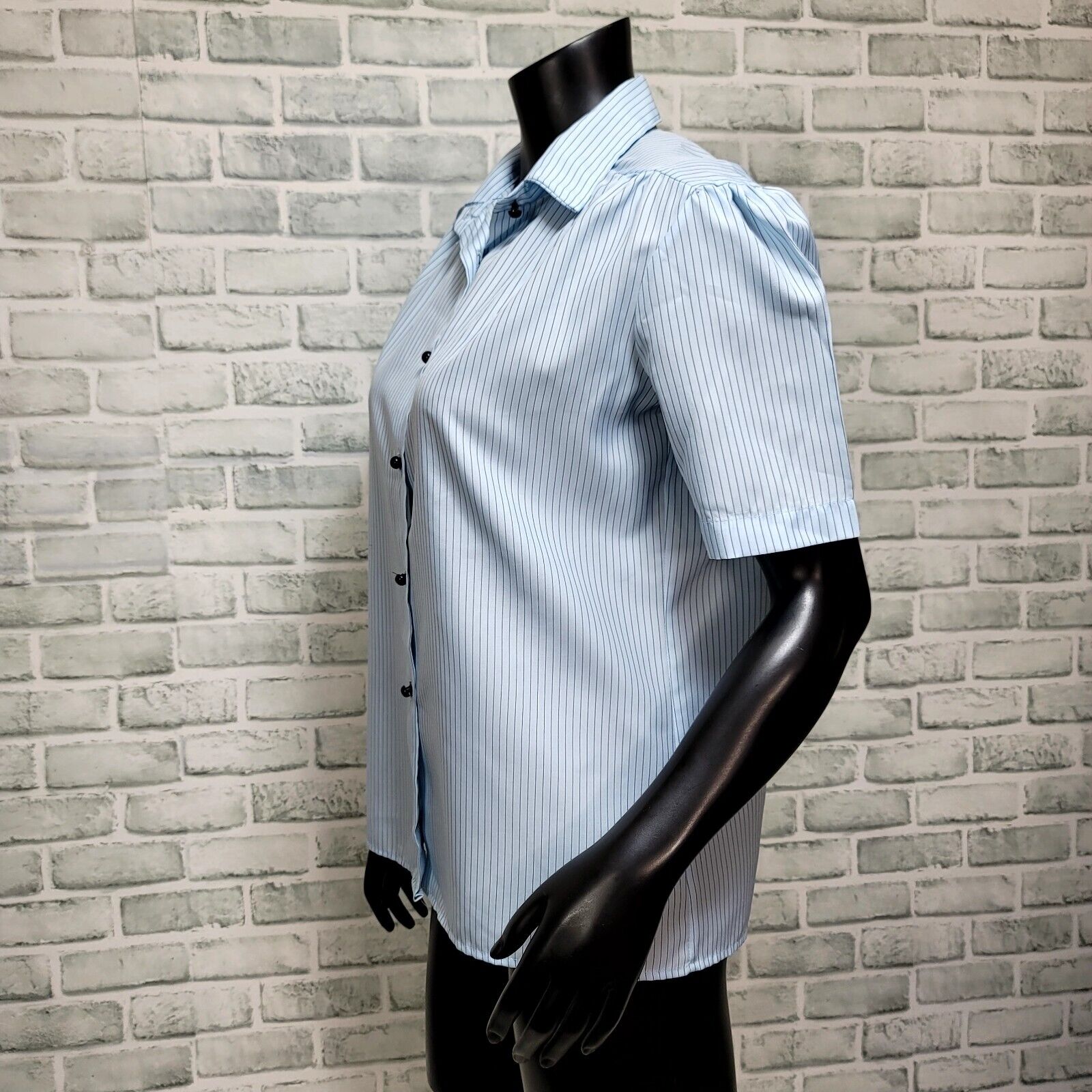 Vintage 80s/90s Blue Vertical Striped Short Sleeve Button Front By ...