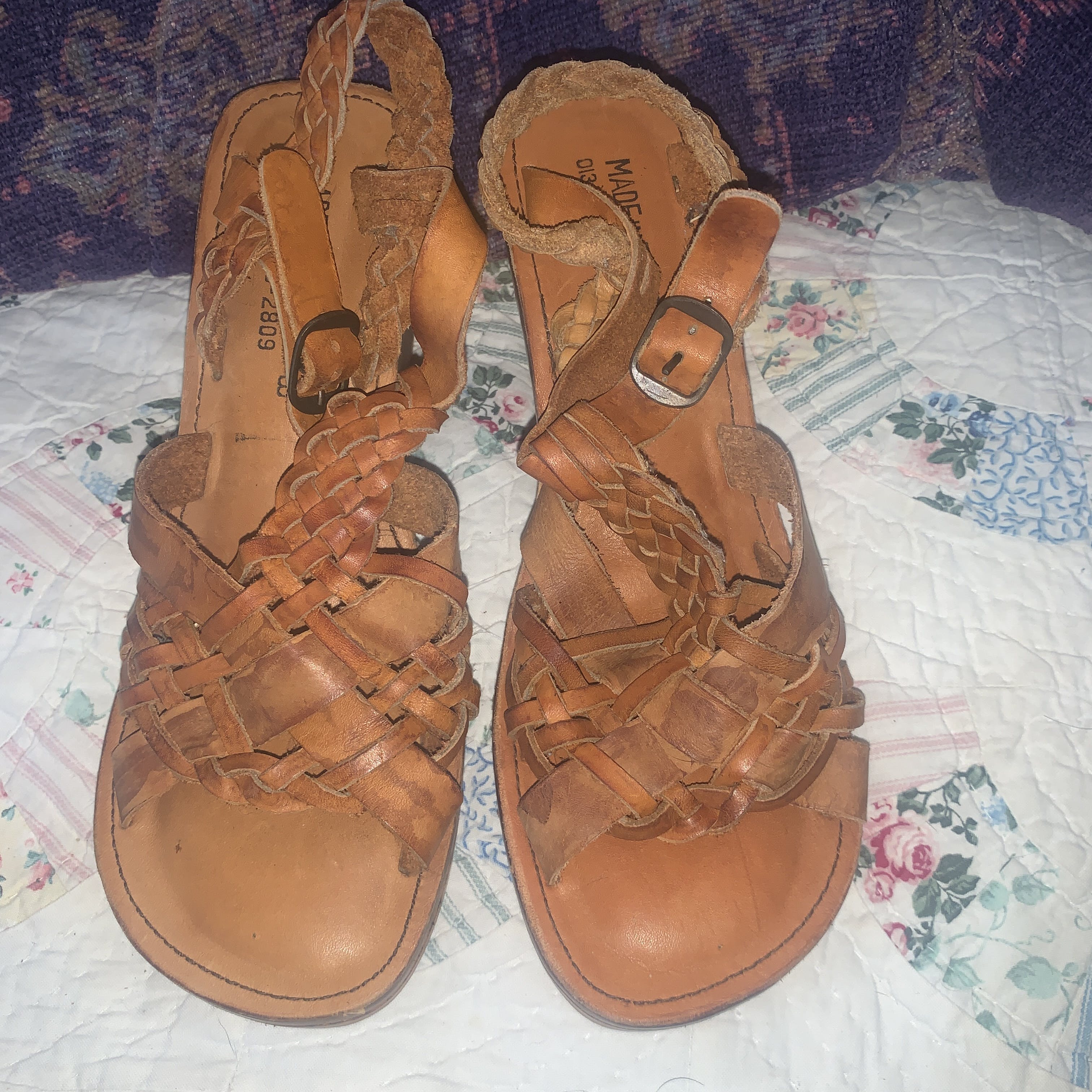 Vintage 70's Braided Leather Wedge Heel Woodstock HUARACHE Sandals ...