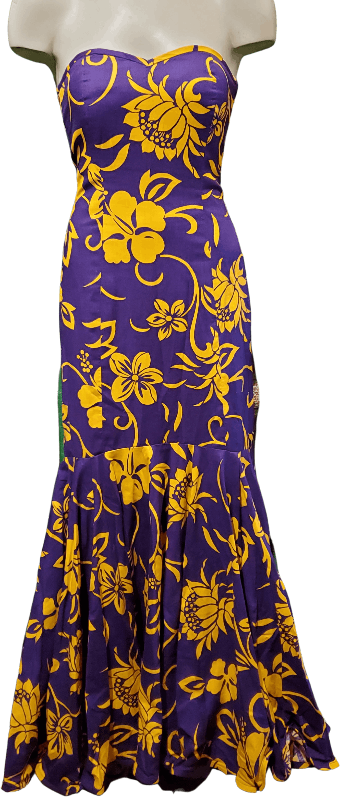 Vintage Purple and Yellow Strapless Wiggle Mermaid Maxi Dress | Shop ...