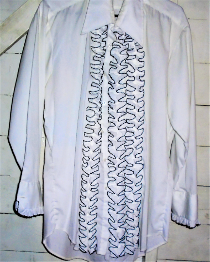 Vintage 80s After Six White Navy Blue Ruffled Tuxedo Shirt By After Six ...