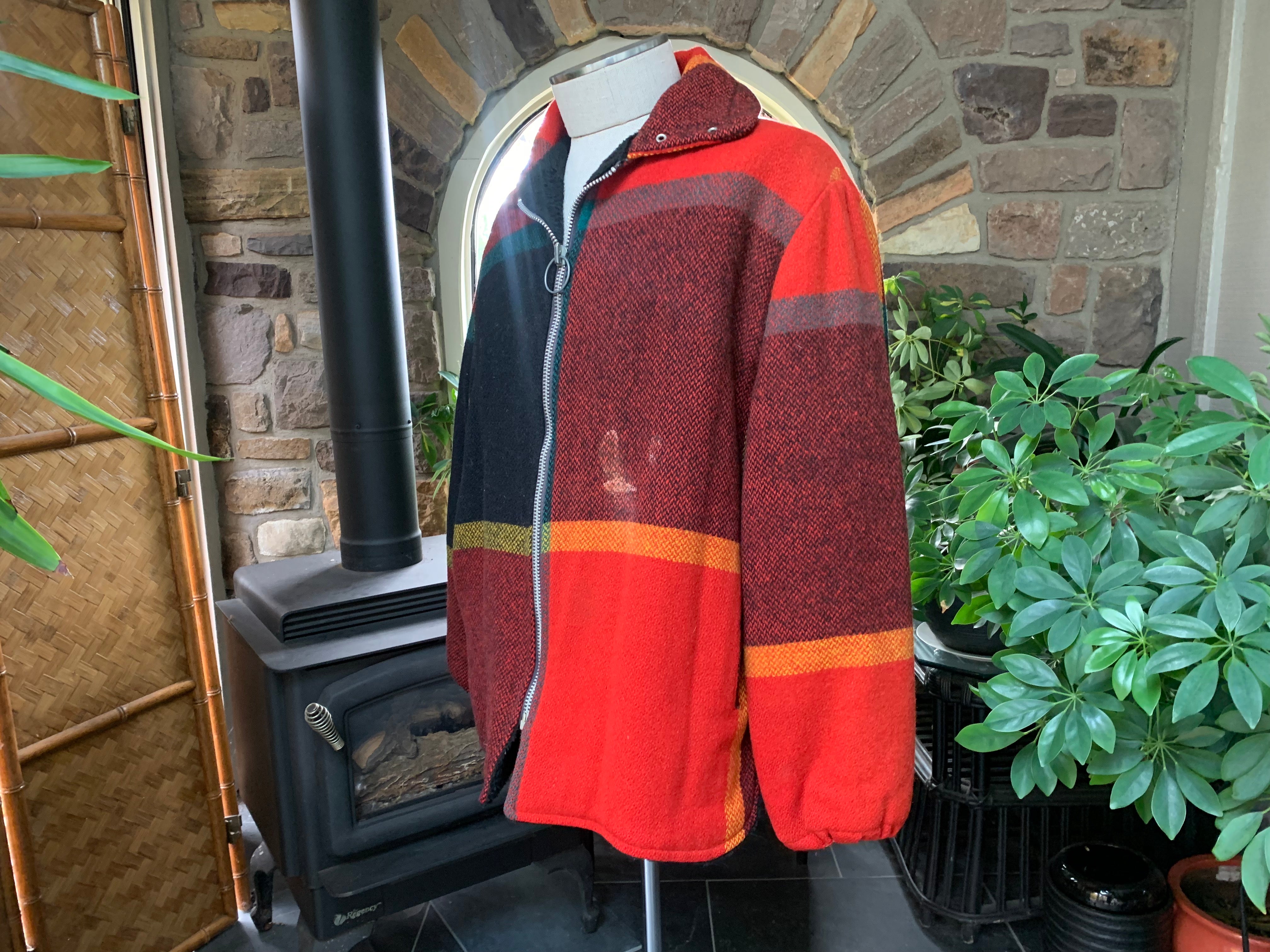 Vintage 60s Red Black Yellow Wool Pile Lined Grunge Jacket By Peters ...