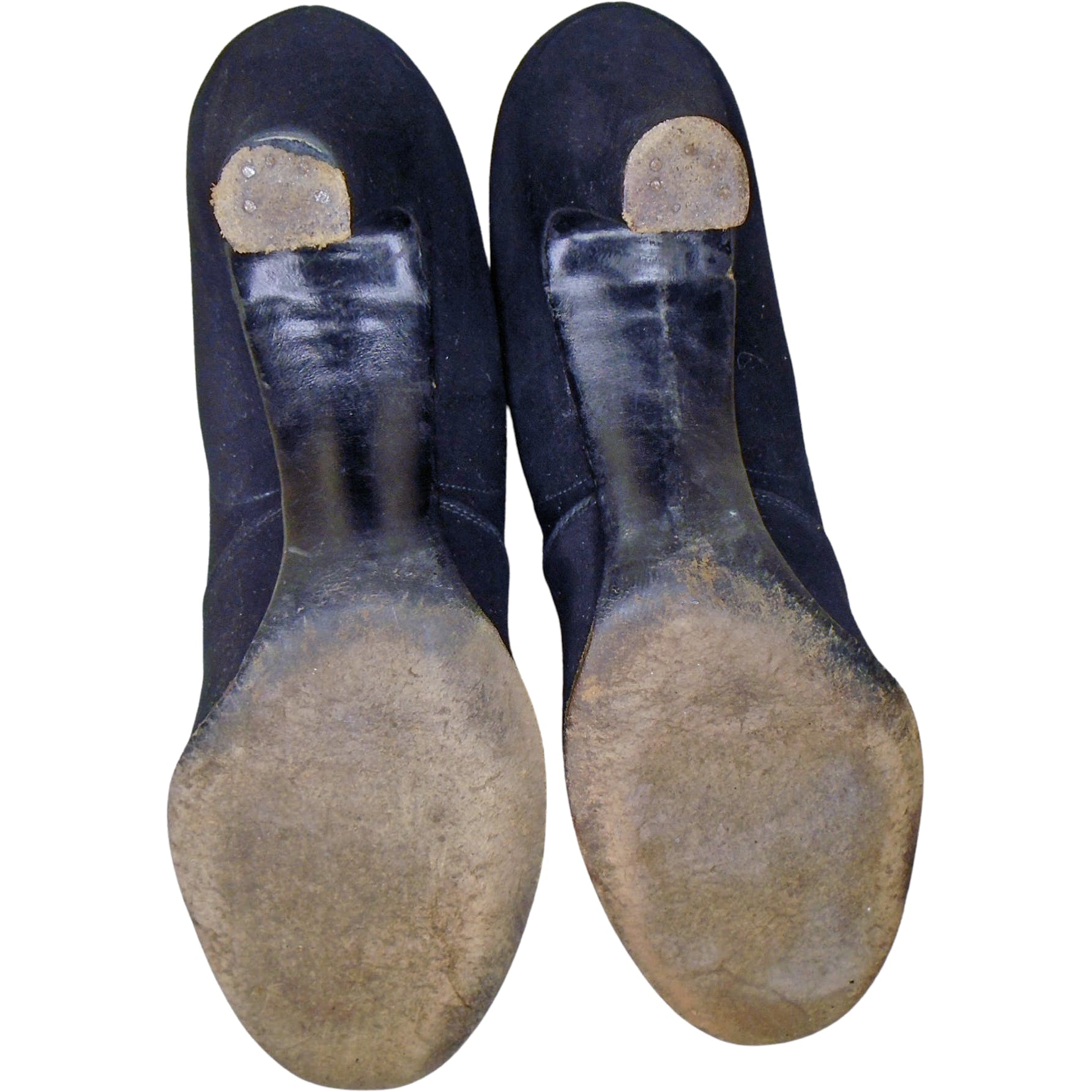 Vintage 40s/50s Black Suede Baby Doll Pumps - Sweetheart Vamp By ...