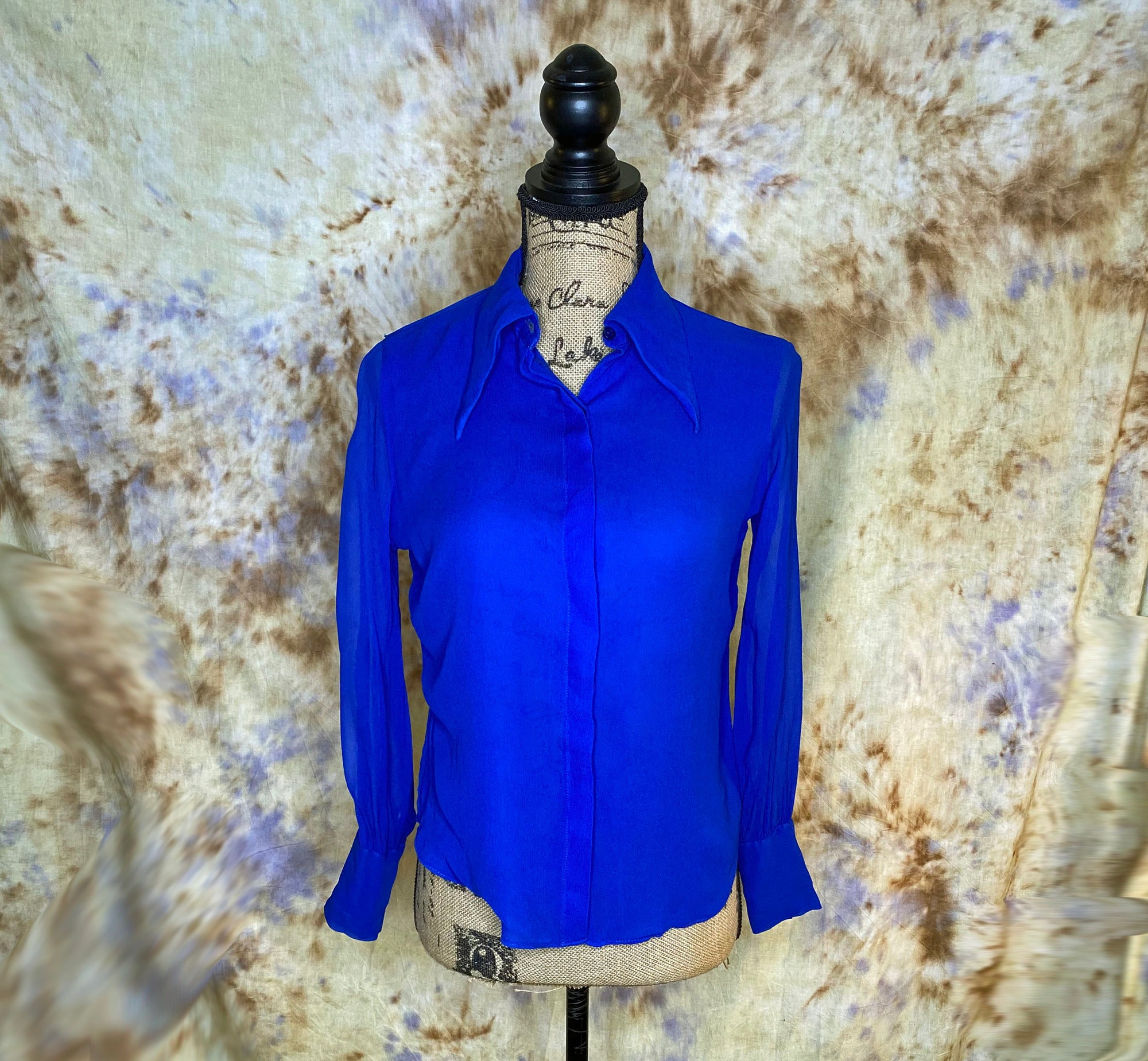 Vintage 70’s Royal Blue Big Collar Long Sleeve Blouse by Bobbie Brooks ...