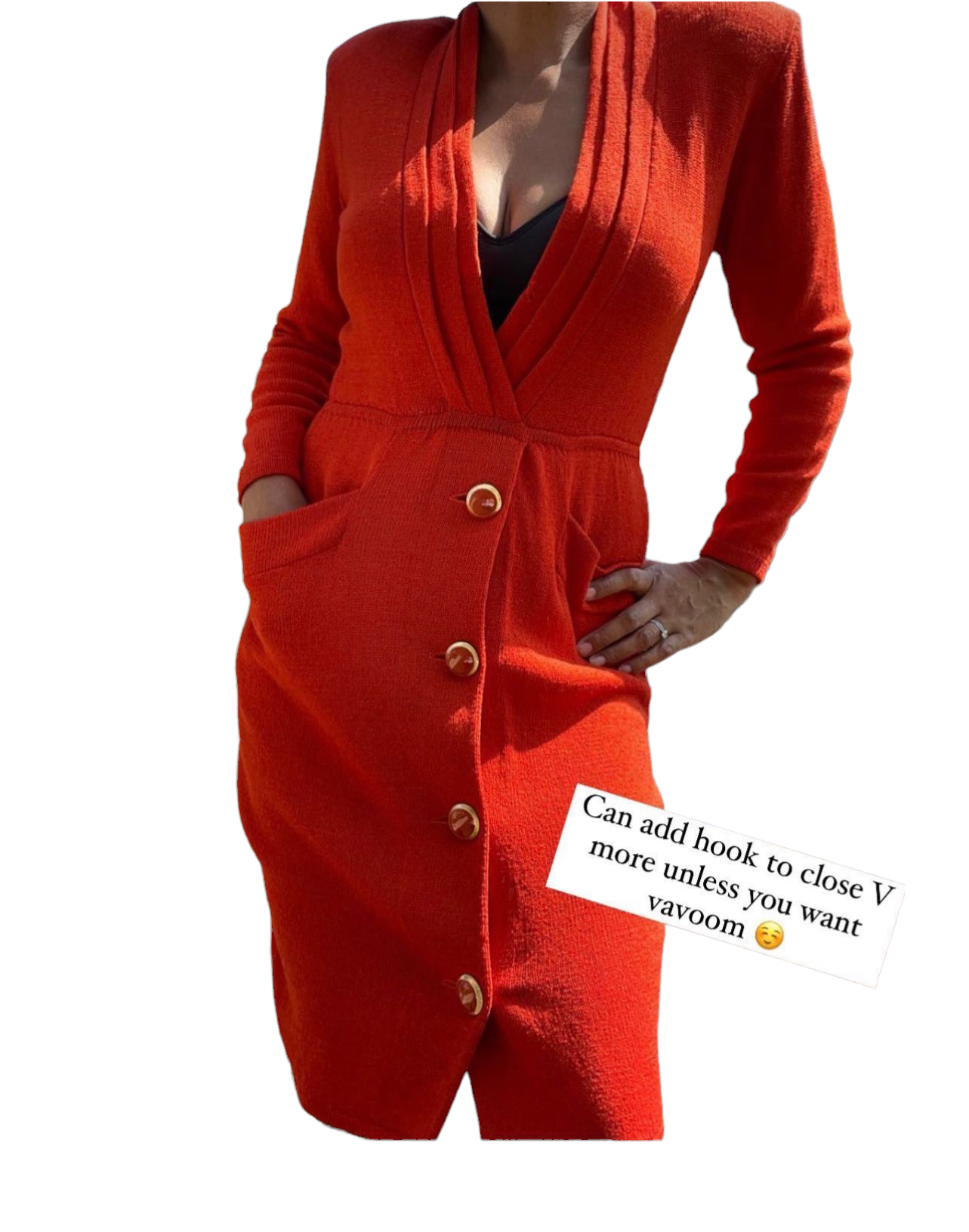 Vintage 80s Sexy Deep V Orange Knit Dress By St. John | Shop THRILLING