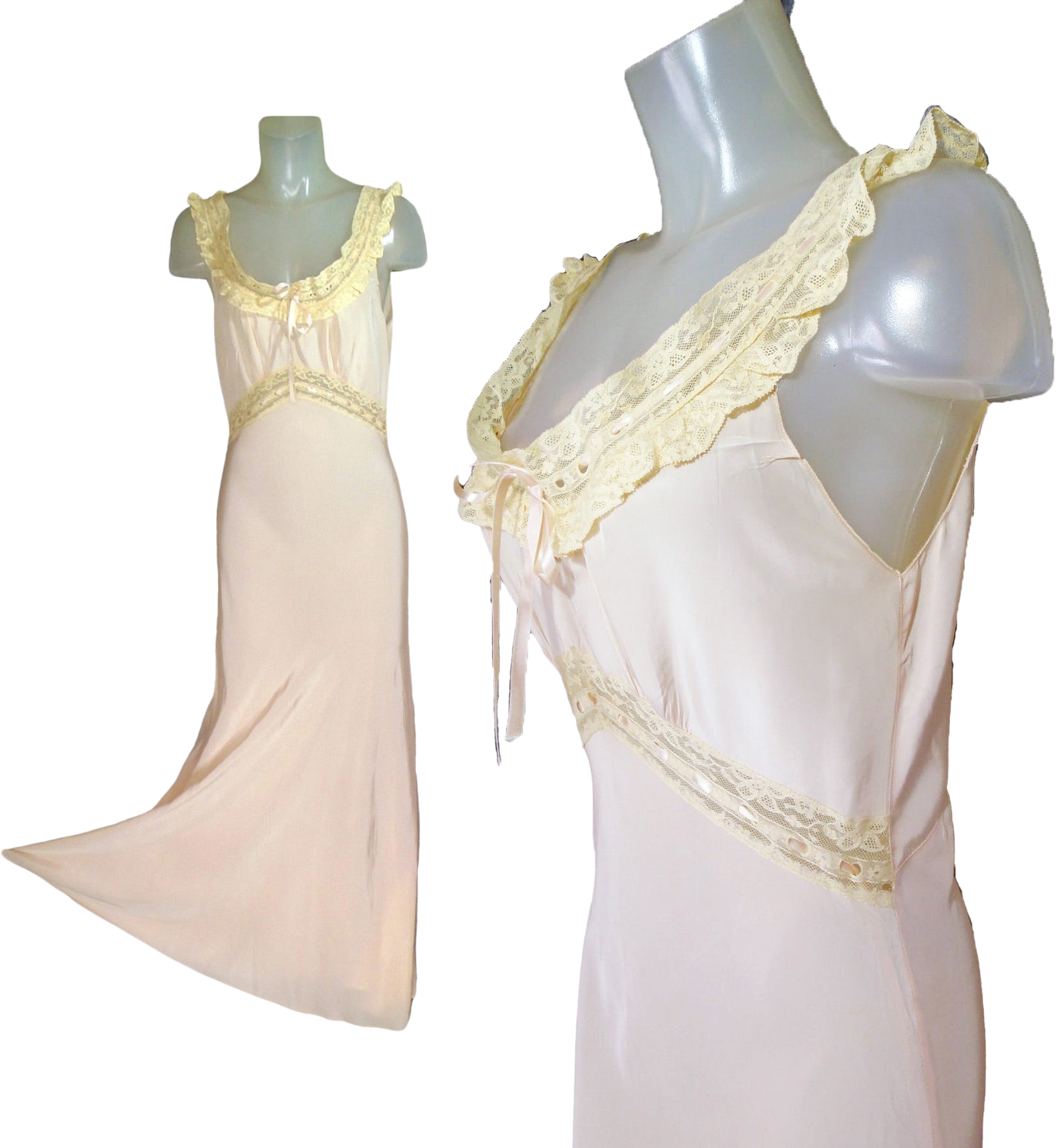 Vintage 40s Pink Rayon Nightgown With Lacy Pinafore Ruffle by Lady ...