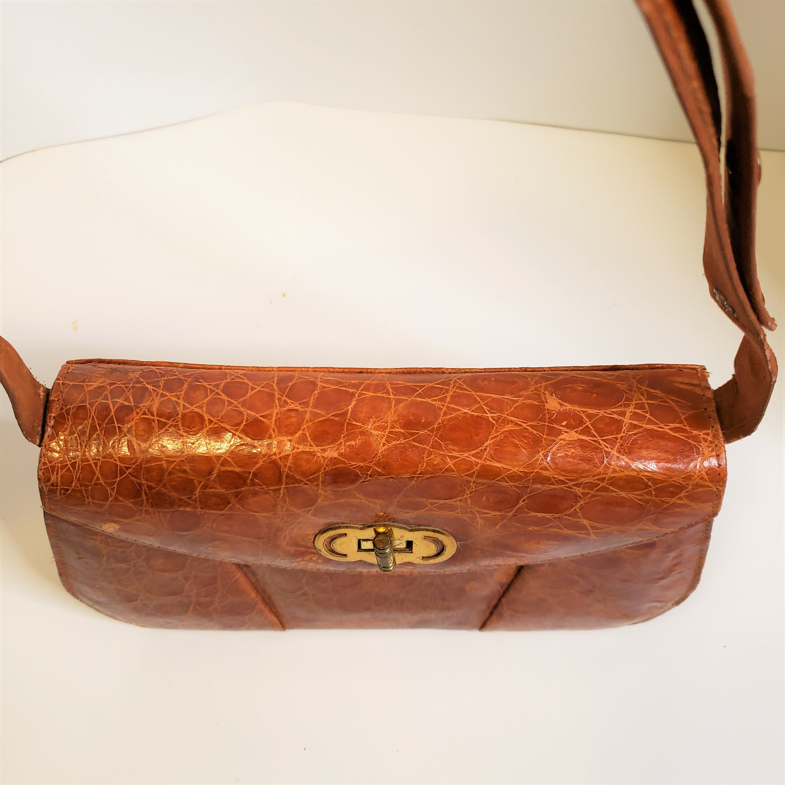 Vintage 60s/70s Leather Crossbody Handbad With Reptile Design | Shop ...