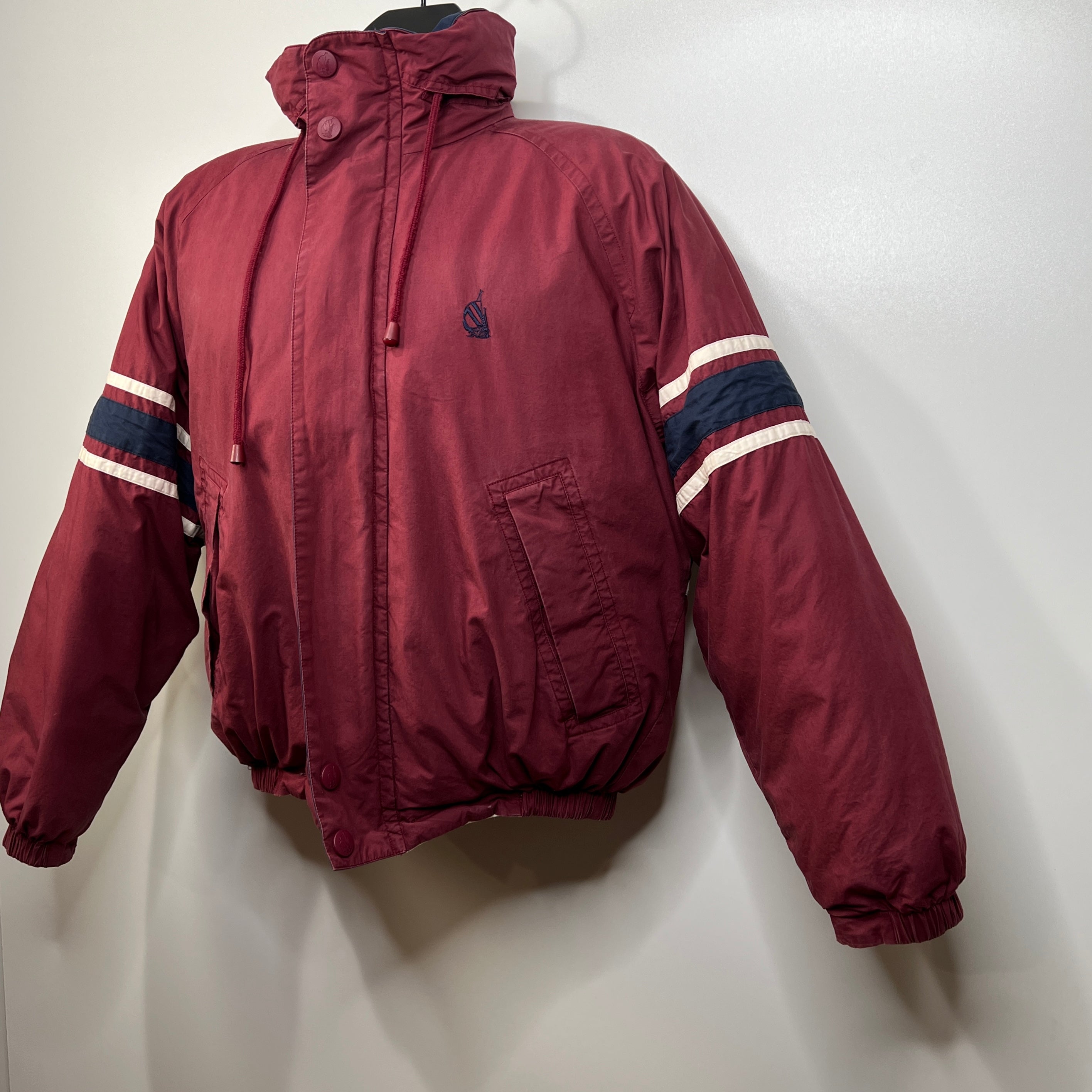 Vintage 80s Stripe Down Puffer Coat Hooded Nautical Preppy By Nautica ...