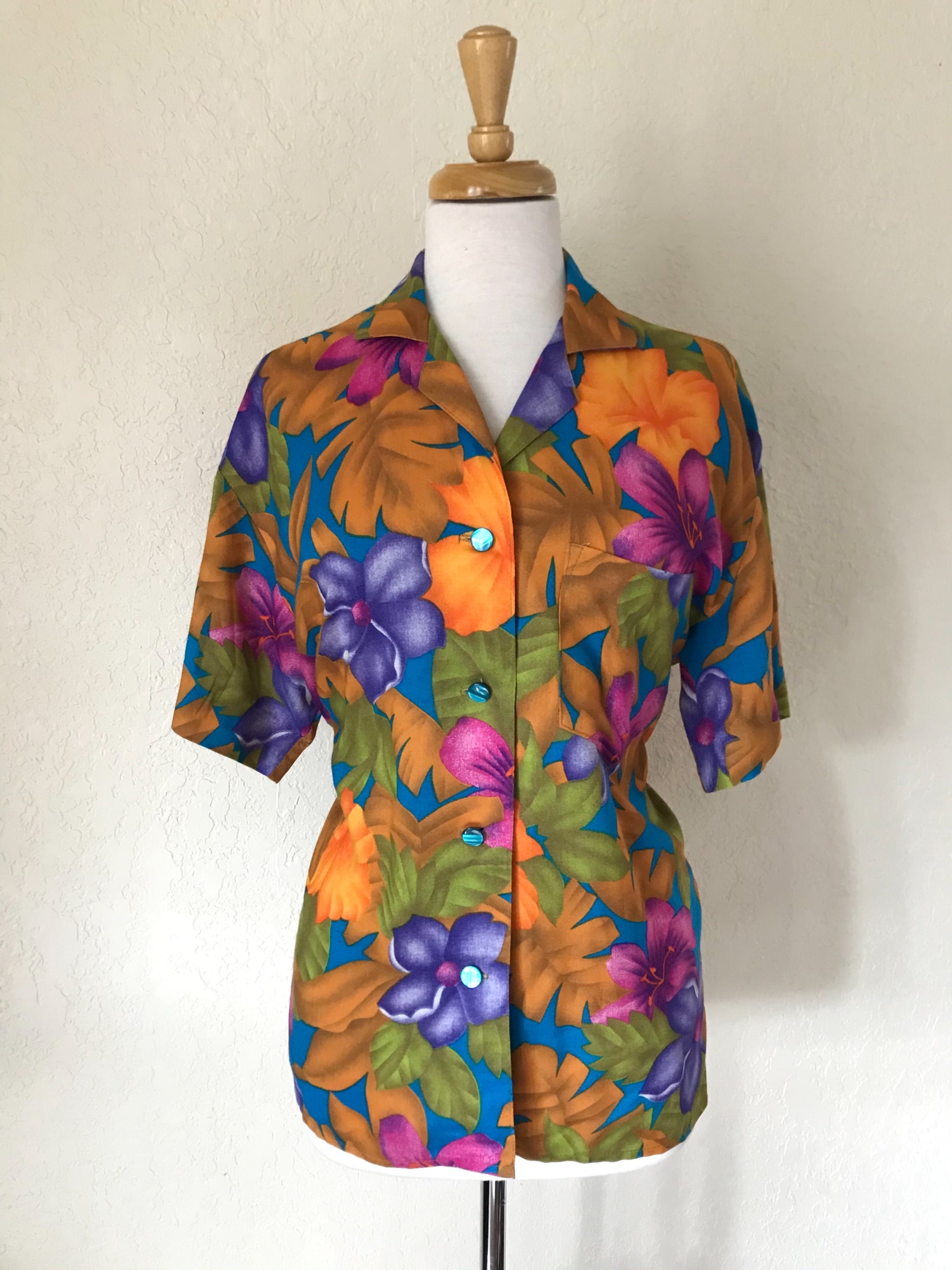 Vintage 80's Bright Floral Button Up Top by Pliers Ltd | Shop THRILLING