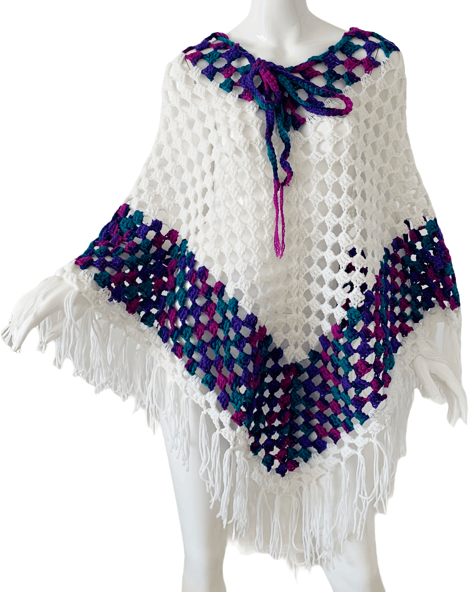 Vintage 70's White Hand Crochet Fringe Cottagecore Poncho Top | Shop ...