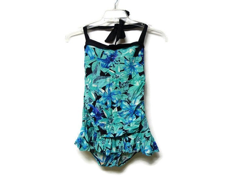 Vintage 90's Floral Print Mini Skirted Bathing Suit by Shore Shapes ...