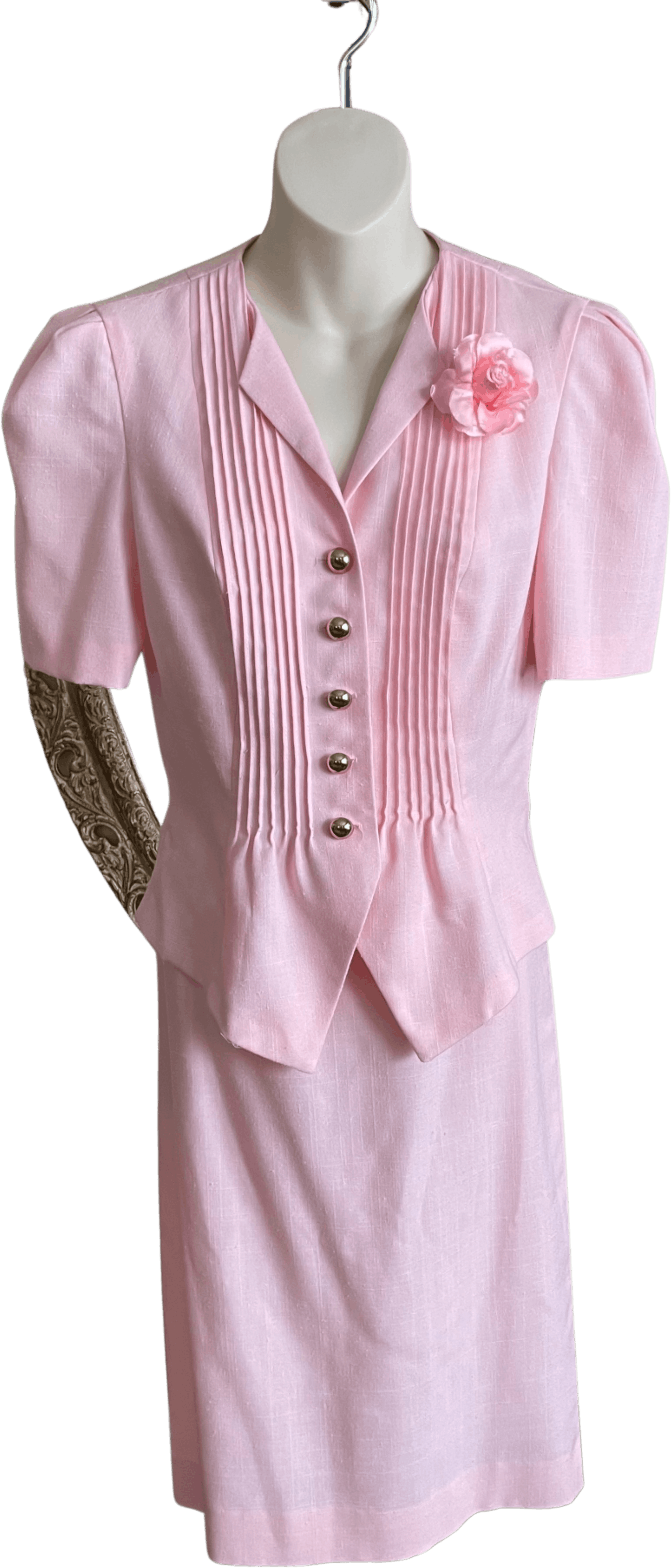 Vintage 80’s Pink Rose Pin Pleated Short Sleeve Button Up Jacket and ...