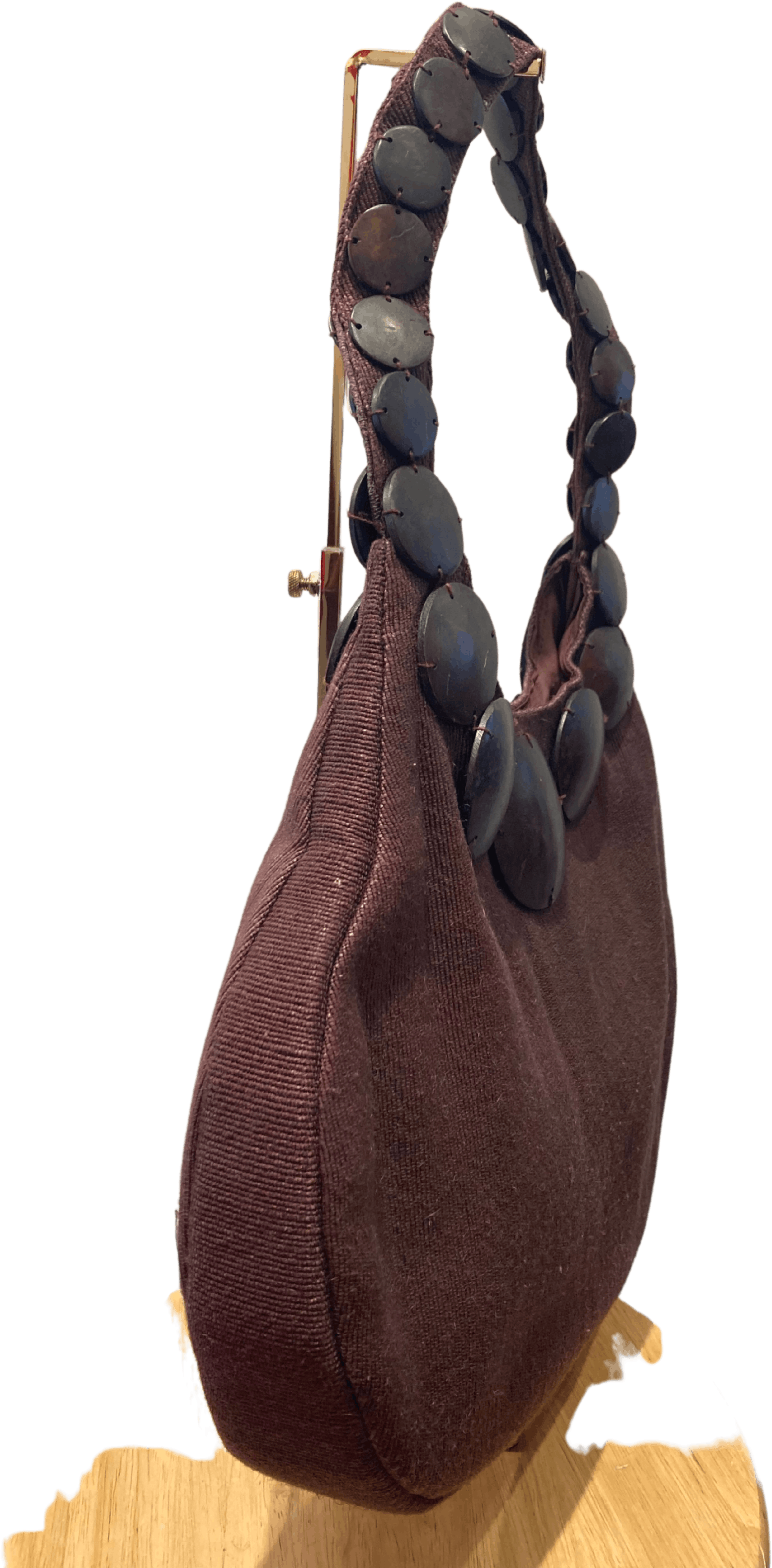 Vintage 70’s Brown Hemp Shoulder Bag with Wooden Handle | Shop THRILLING