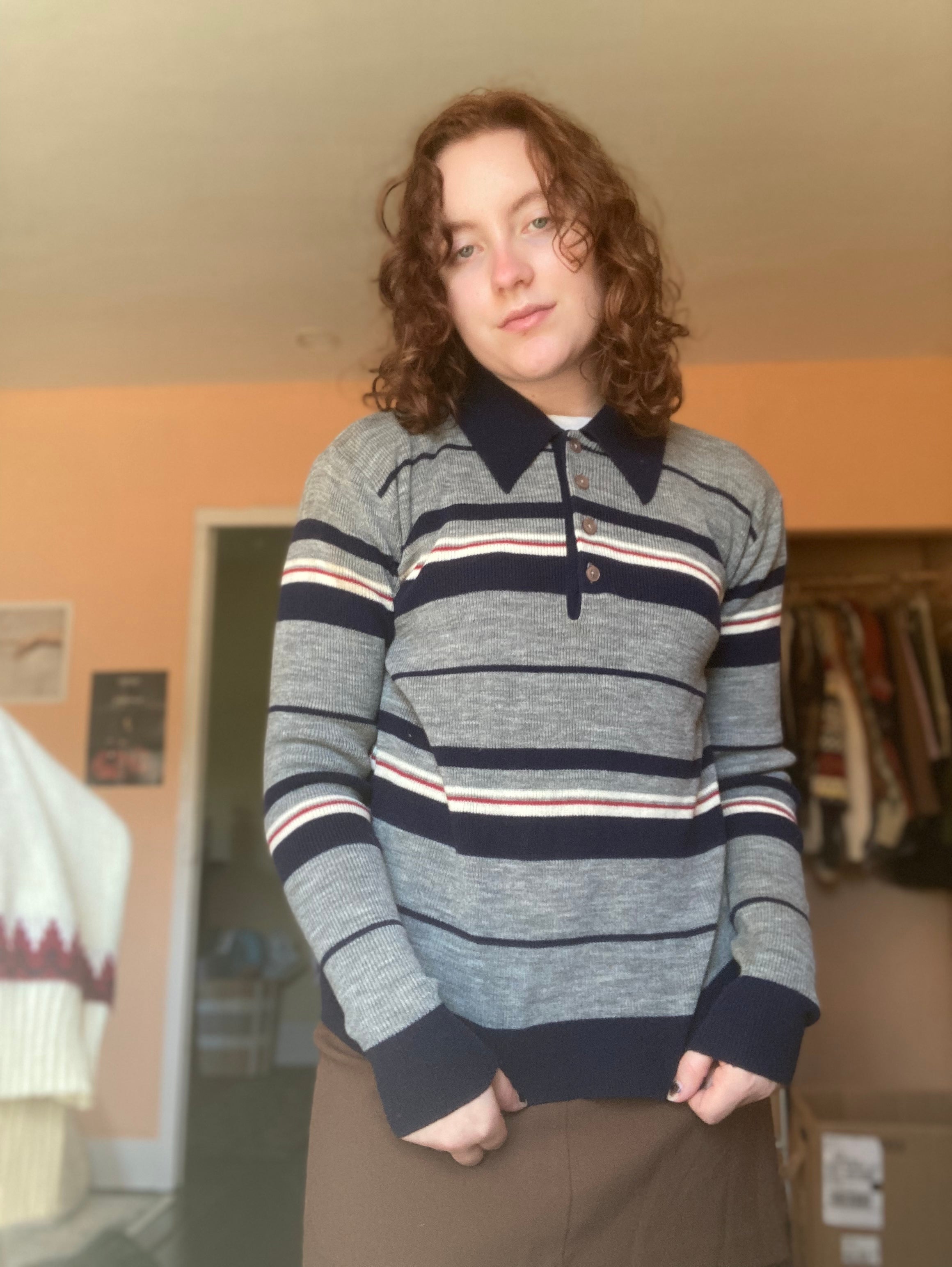 Vintage 70s Preppy Collared Lightweight Stripe Sweater By Montgomery ...