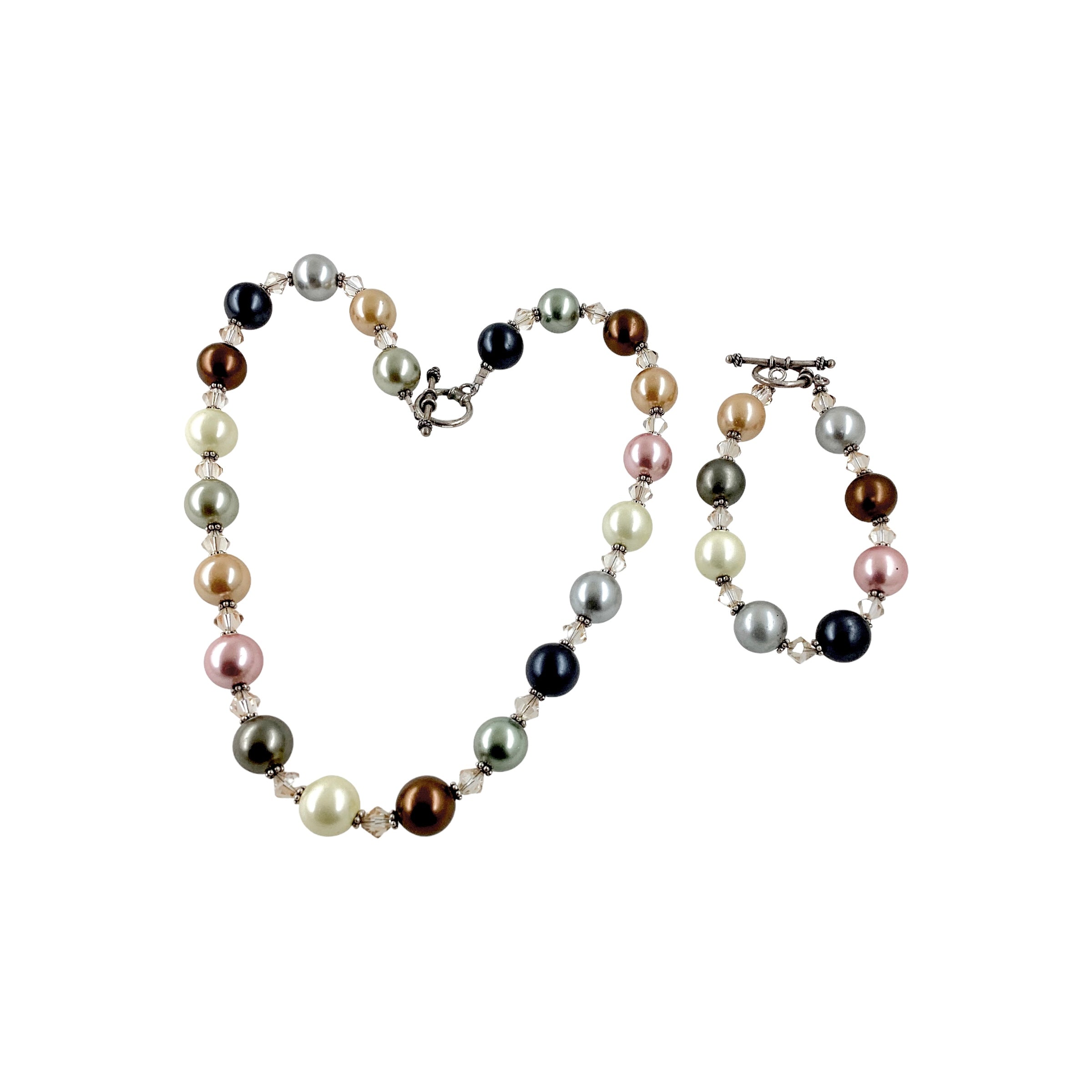 Vintage 80s Preppy Colorful Glass Pearls Bracelet Necklace Set | Shop ...