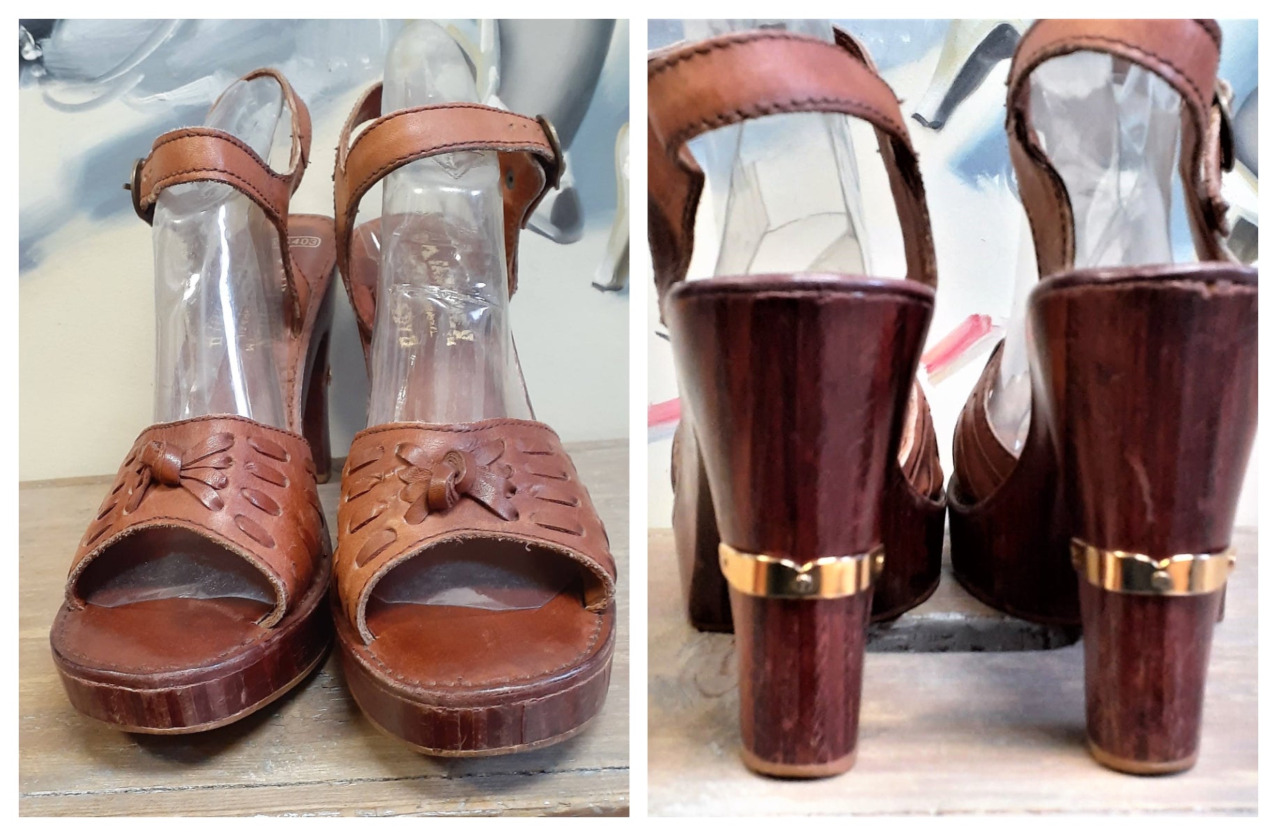 60s/70s True Vintage Leather With Wood Platform Sandals 8m | Shop THRILLING