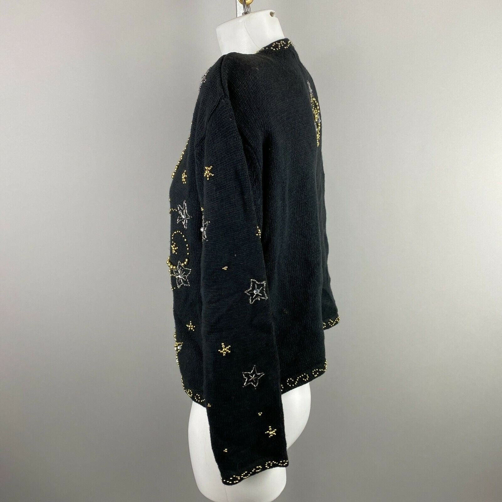 Vintage 90’s Black Gold Beaded Shooting Star Moon Cardigan by Designers ...
