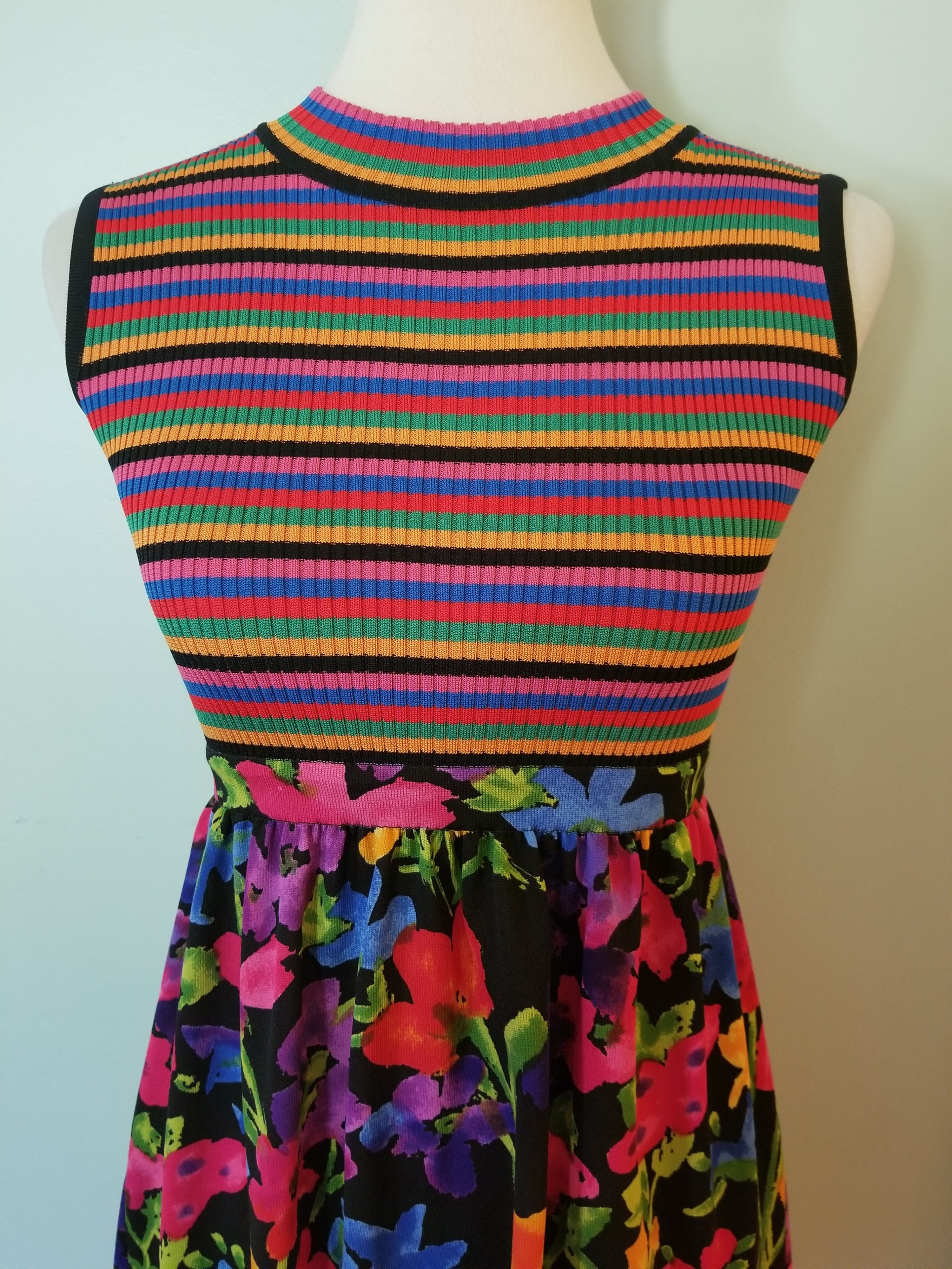 Vintage 70's Trevira Era Warhol Inspired Striped Floral Mini Dress by ...