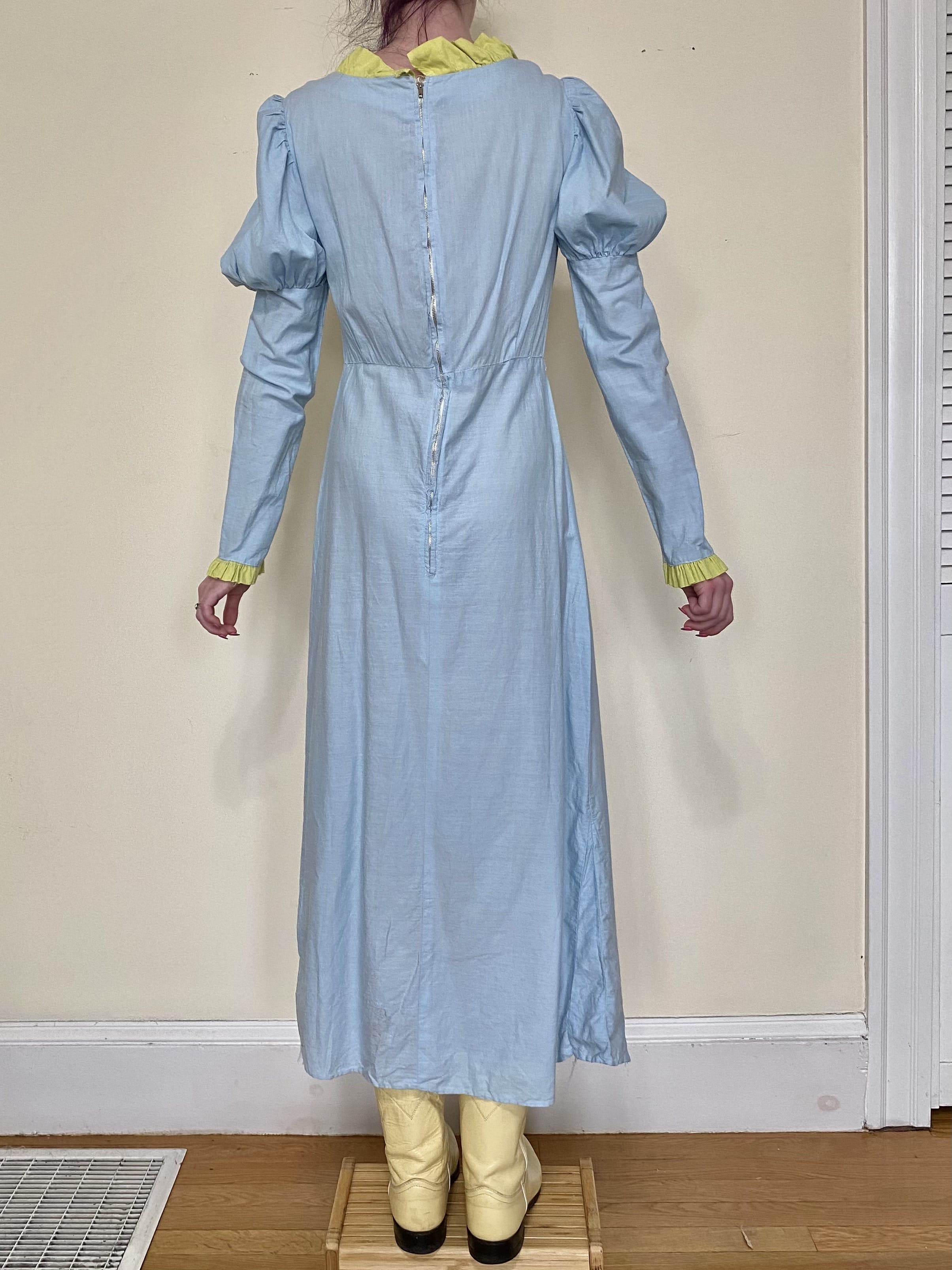 Vintage 70’s Does Victorian Handmade Light Blue Mutton Sleeve Maxi ...