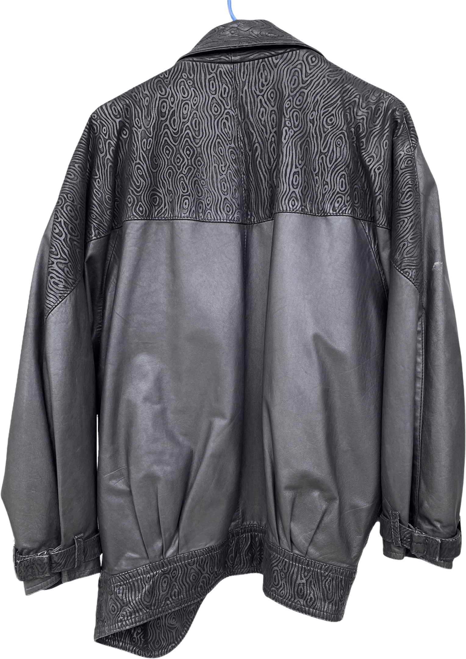 Vintage 80's/90's Long Detailed Leather Jacket with Patterned Trim ...