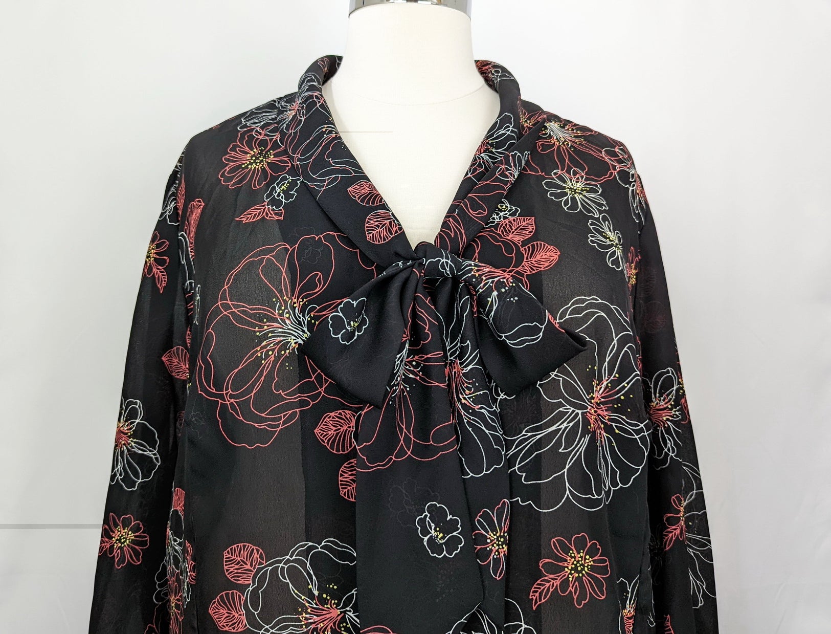 Vintage 90s Black Floral Print Sheer Open Front Topper Blouse By ...