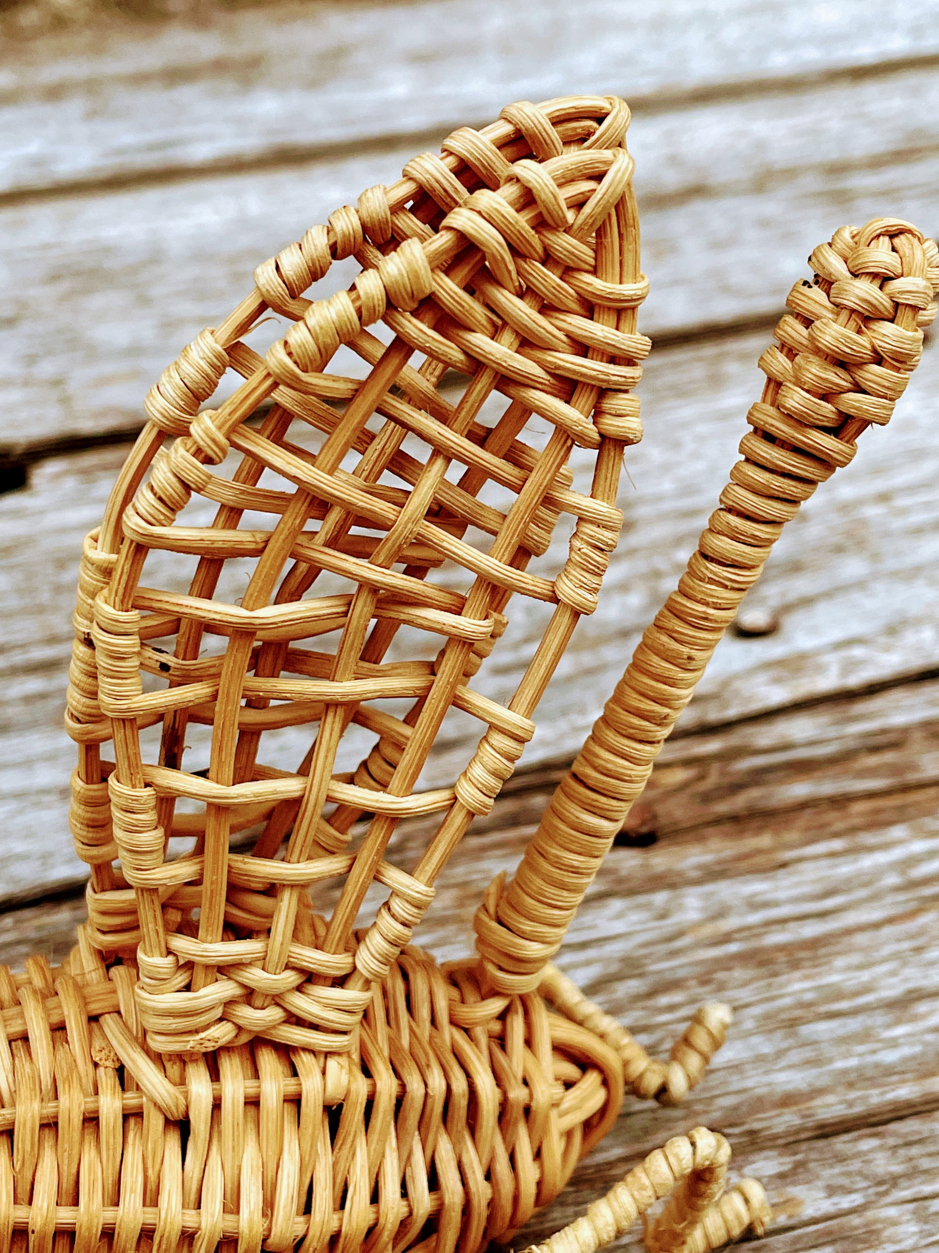 70s Vintage Grasshopper Bug Wicker Rattan Figurine | Shop THRILLING