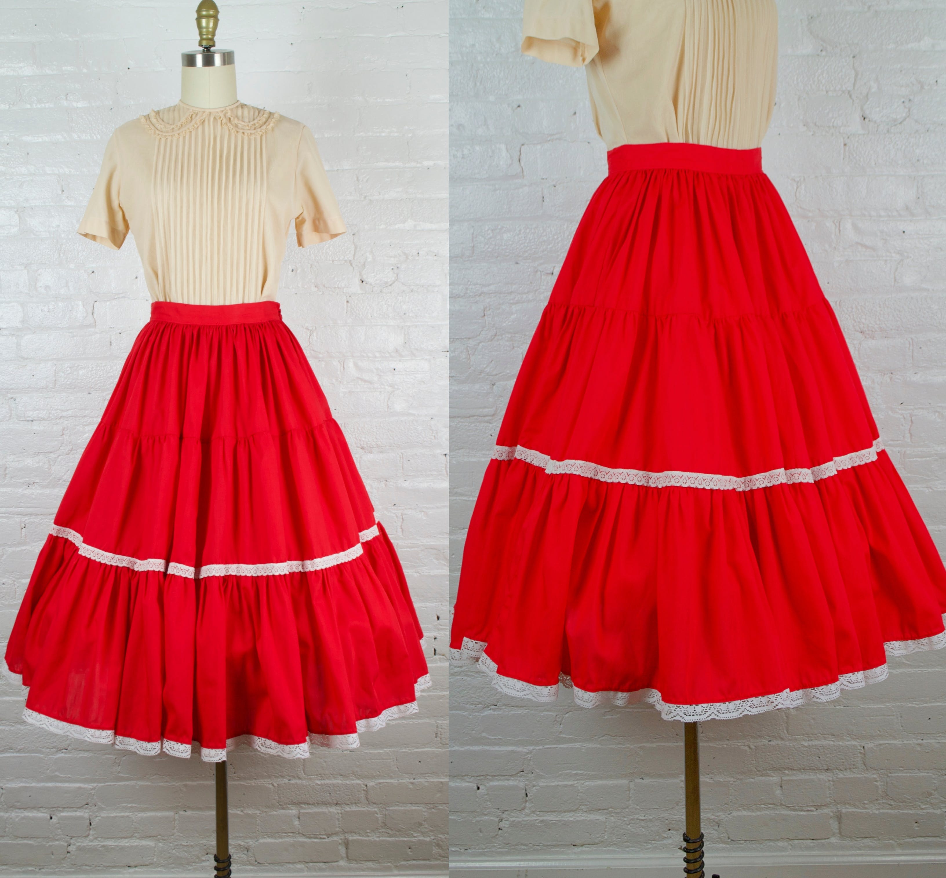 Vintage 50's Red Mexican Rockabilly Cotton Circle Skirt | Shop THRILLING
