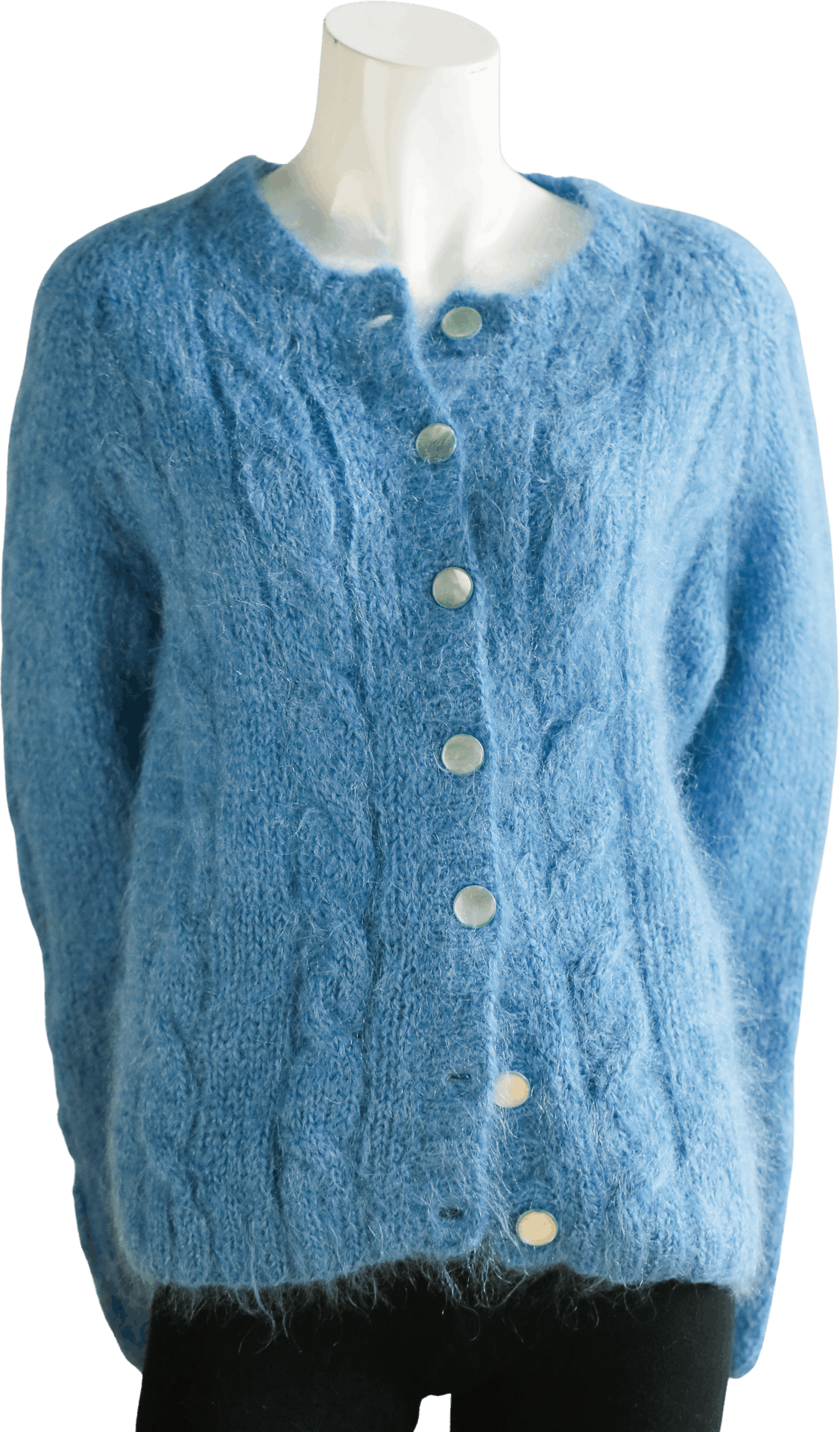 Vintage Blue Mohair Wool Cable Knit Button Down Cardigan Sweater | Shop ...