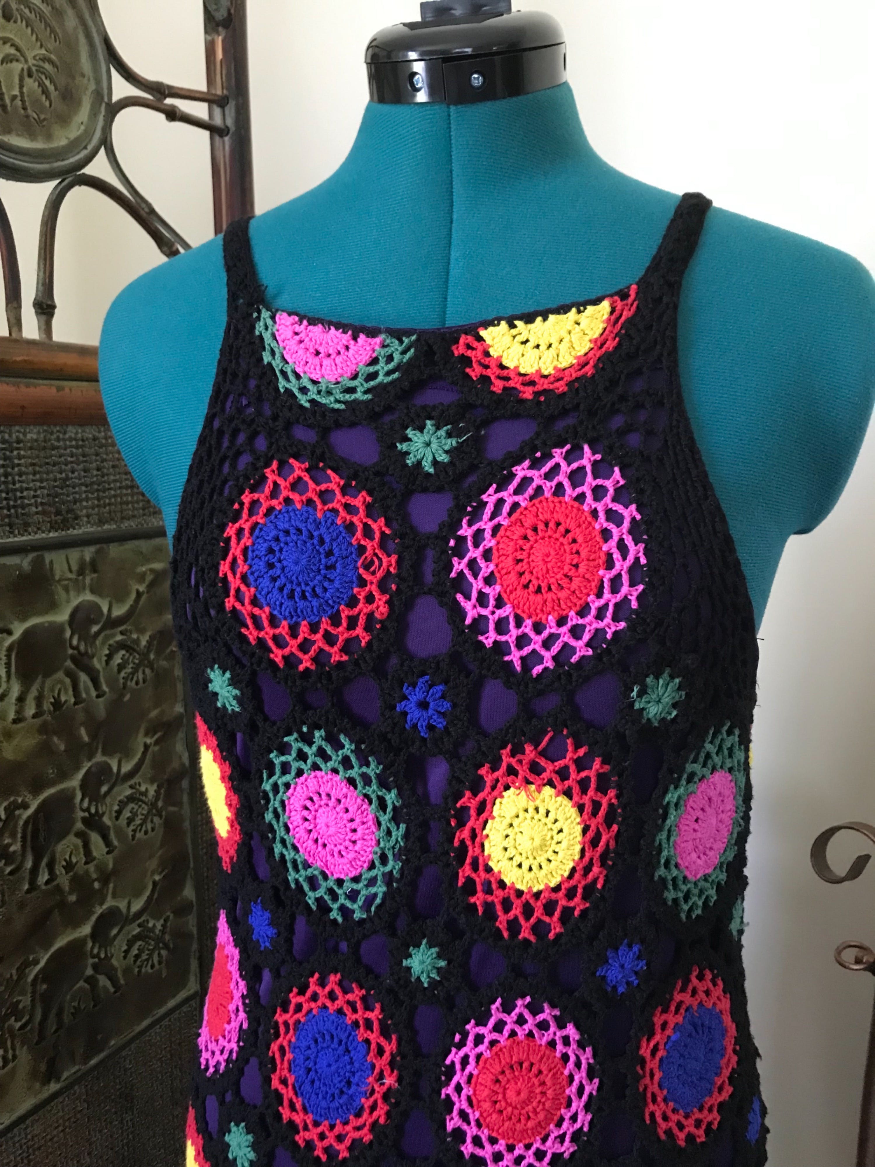 Vintage 80's Rainbow Colors Crochet Dress | Shop THRILLING