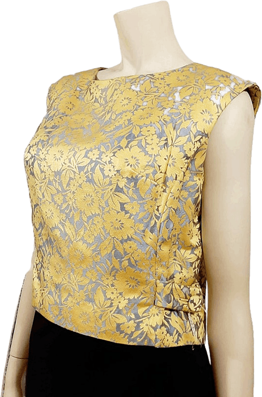 Vintage 60’s Blue Gold Satin Floral Boxy Blouse Top | Shop THRILLING