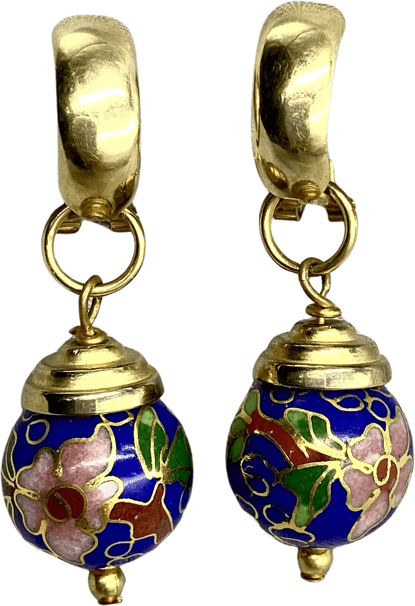 Vintage 80's 14k Gold and Blue Cloisonne Bead Earrings by Peter Brams ...