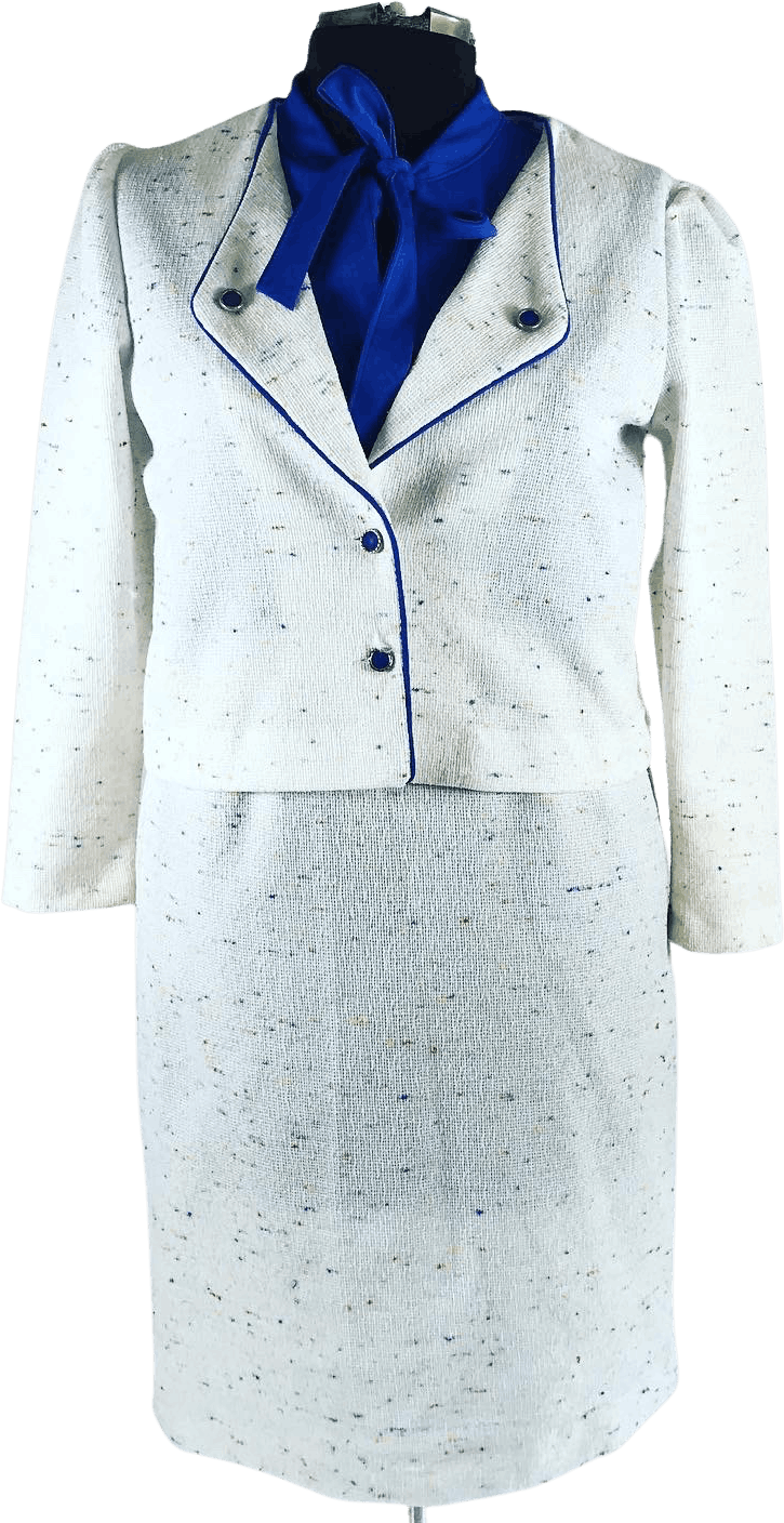 Vintage 80s Polyester Dress Suit in White and Blue by Aygee | Shop ...