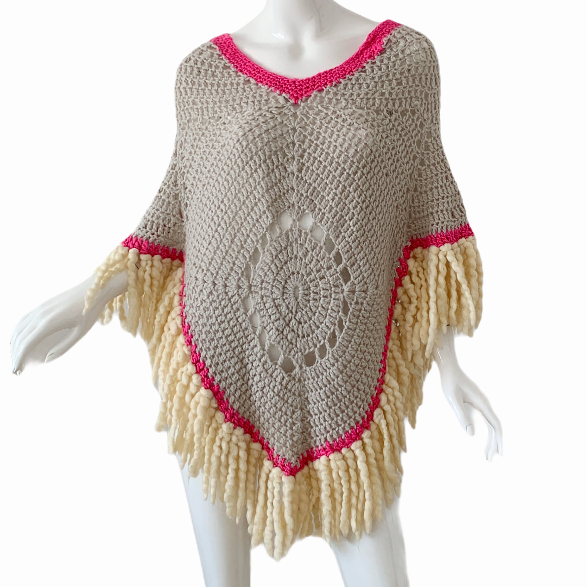 Vintage 1970's Hand Crochet Fringe Cottagecore Poncho Top | Shop THRILLING