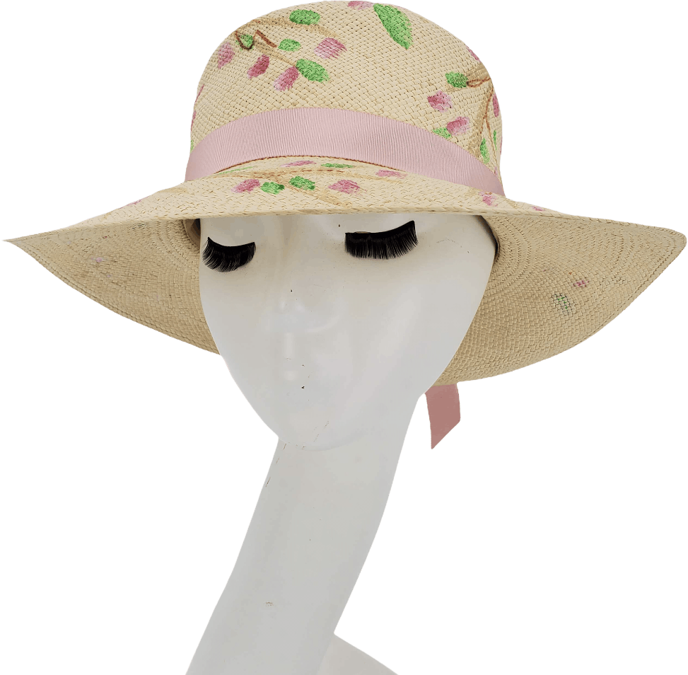 Vintage 70's Hand Painted Basket Woven Straw Sun Hat by Lee Menichetti ...