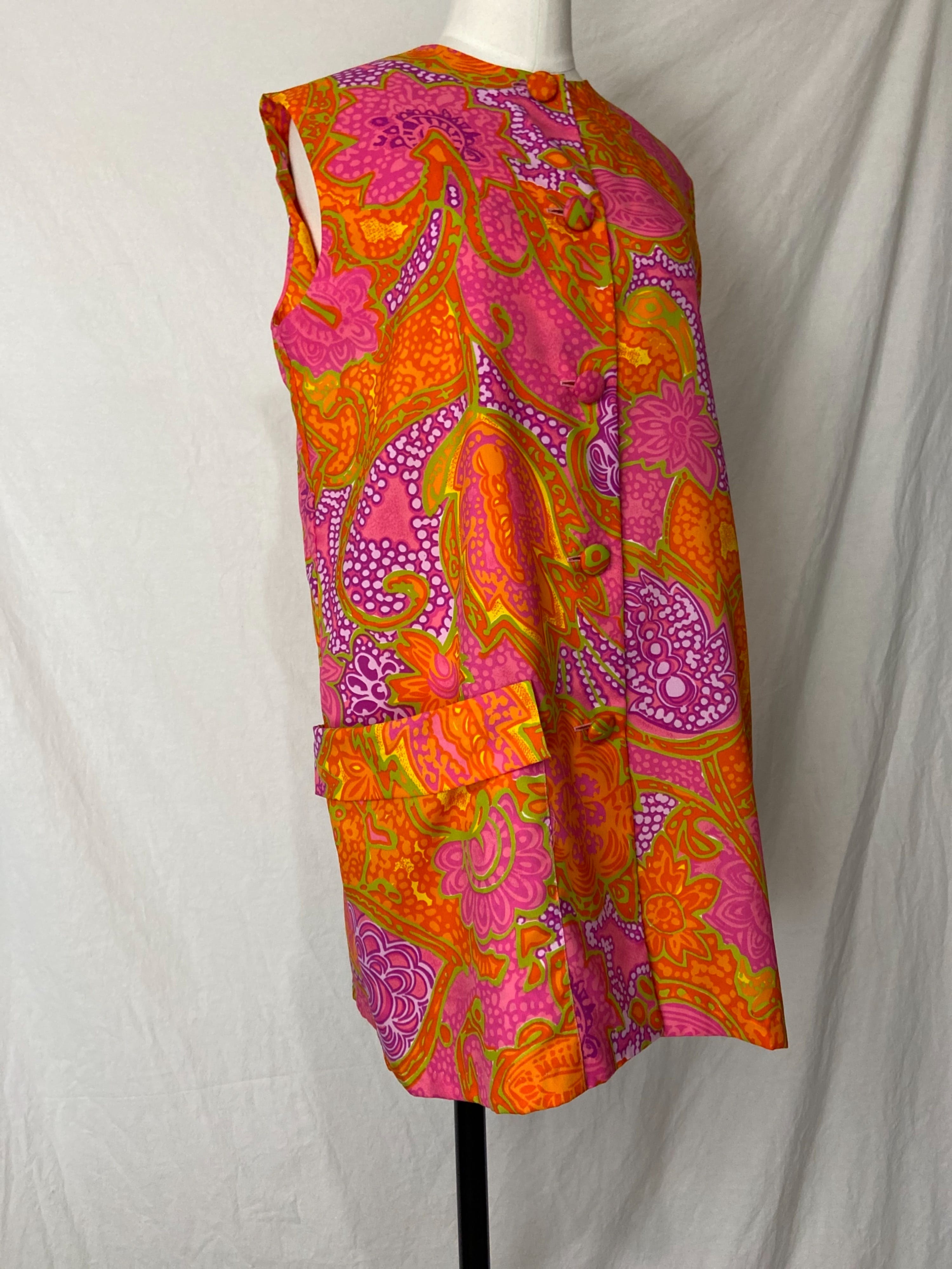 Vintage 80's Tropical Floral Button Front Smock Mini Dress by Gabar ...